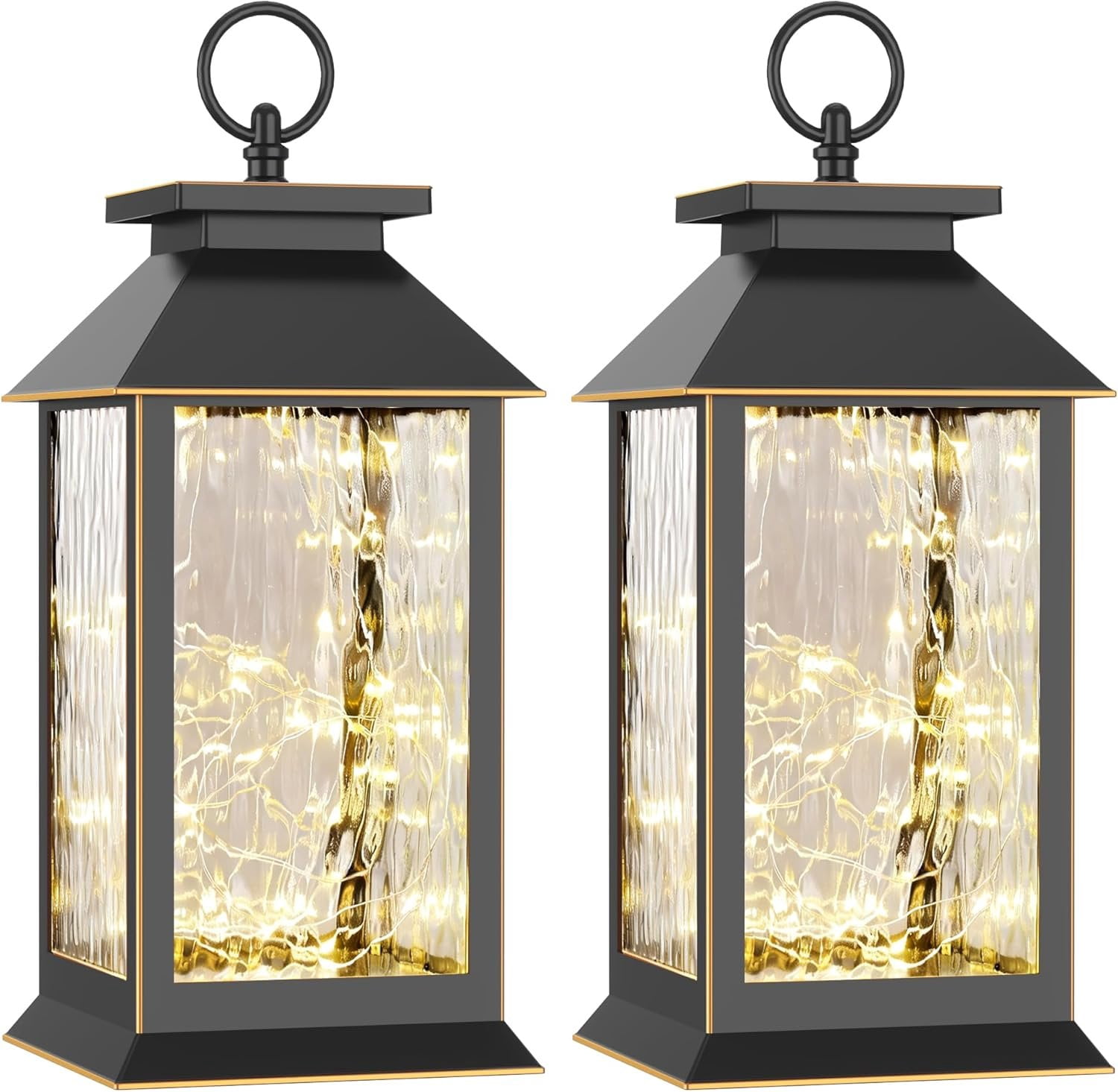 2-Pack Solar Lanterns, Water Ripple Glass Fairy Lights Design, Outdoor ...