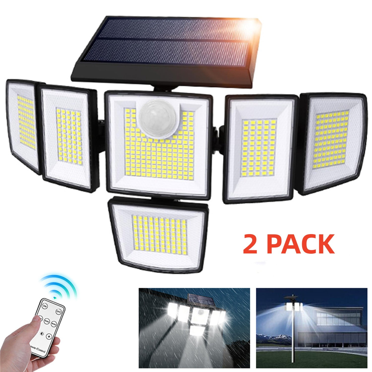 2 Pack Solar Lights Outdoor, 6500K 8500LM Ultra Bright Solar Flood Lights Outdoor Motion Sensor ...