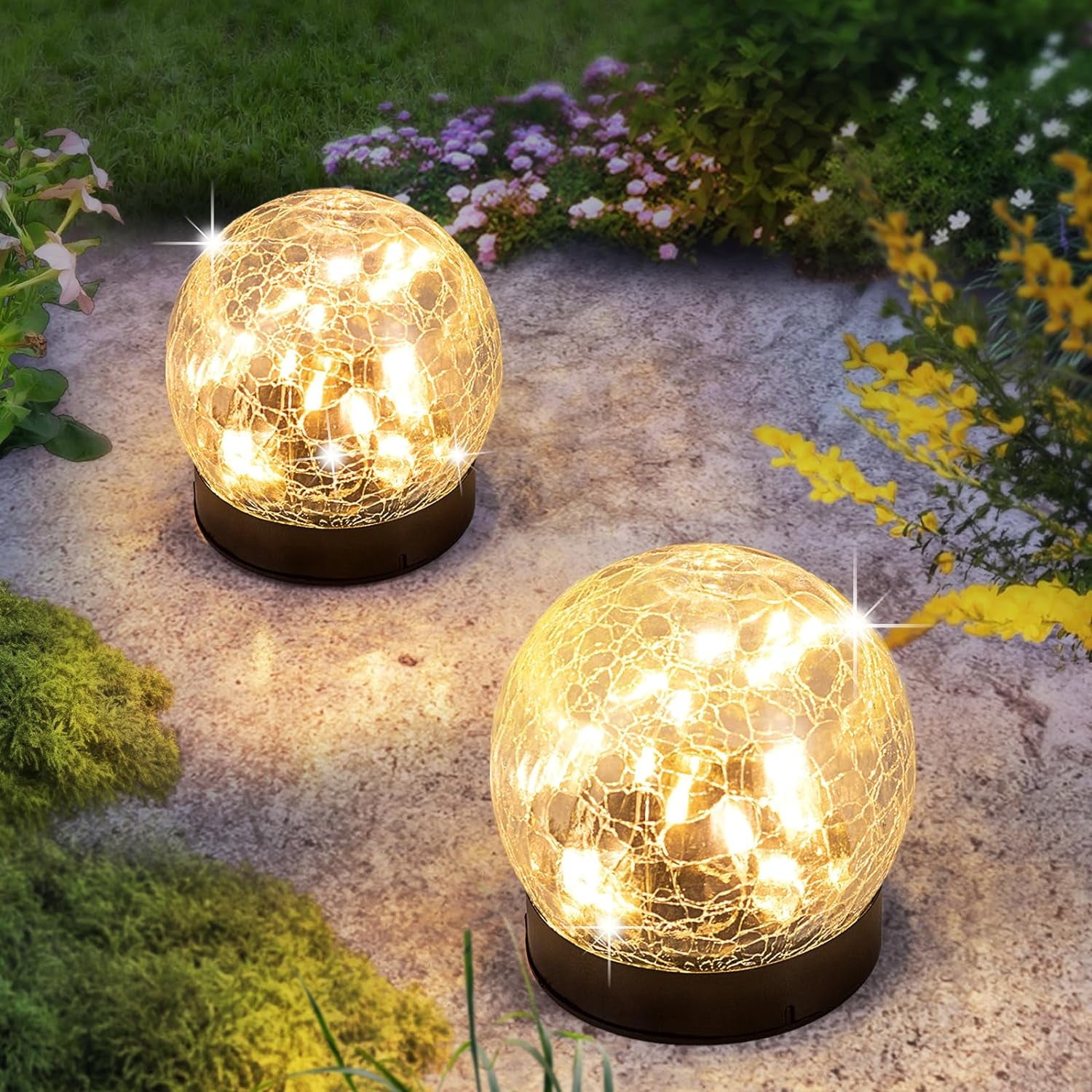 Waitmin Solar Lights Outdoor Garden Decorative (2 Pack), Cracked Glass ...