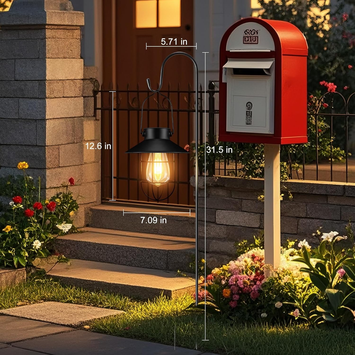 2 Pack Solar Lights Outdoor, Hanging Solar Lanterns with Edison Bulb ...