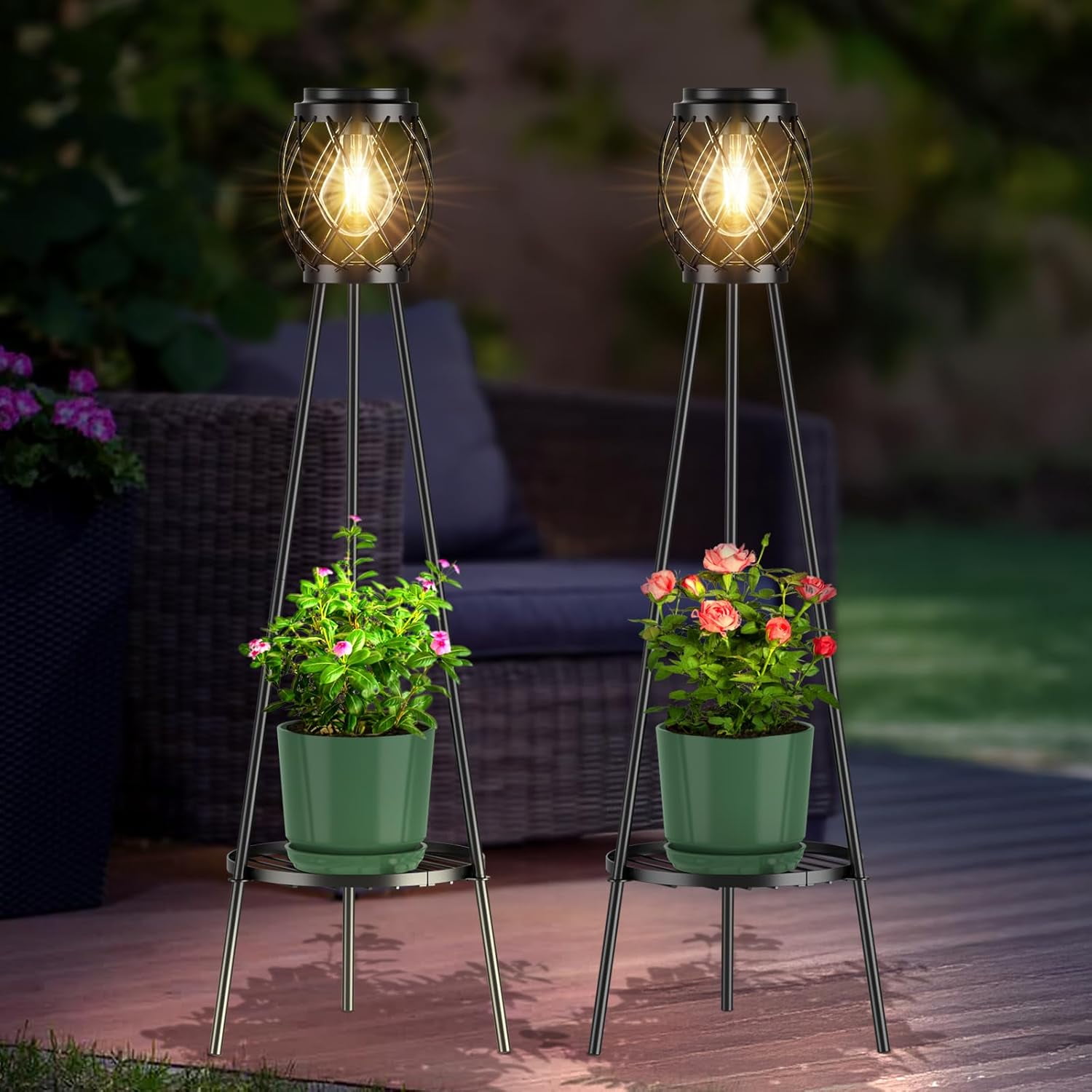 2 Pack Solar Lights Outdoor with LED Edison Bulbs, Vintage Style Solar ...