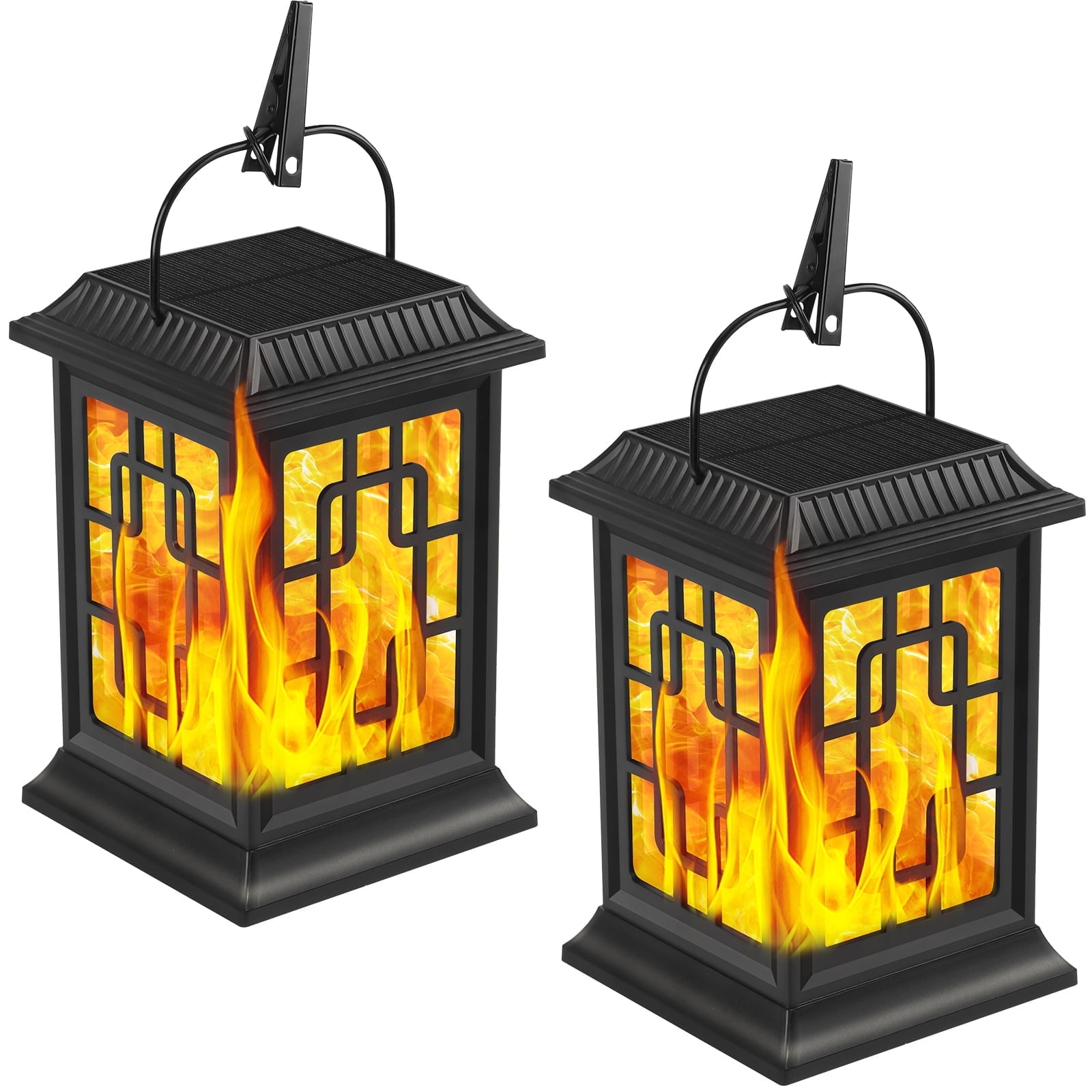 YUWENUS 2 Pack Solar Lanterns Outdoor, LED Flame Lights, IP65 ...