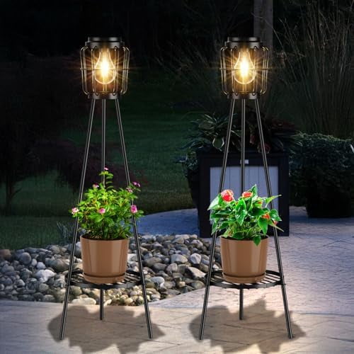 2 Pack Solar Lights Outdoor with Plant Stands, Solar Floor Lamp with ...