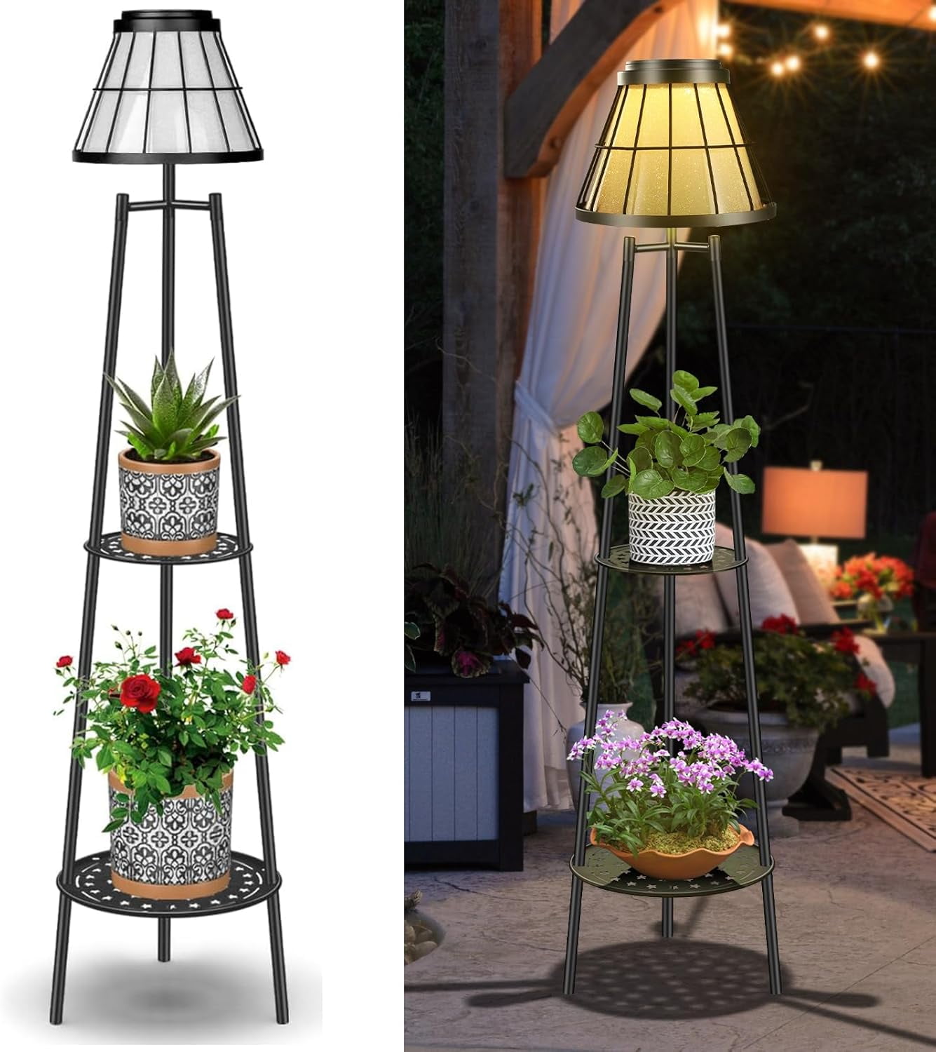 2 Pack Solar Lights Outdoor with Plant Stands, Solar Floor Lamp with ...