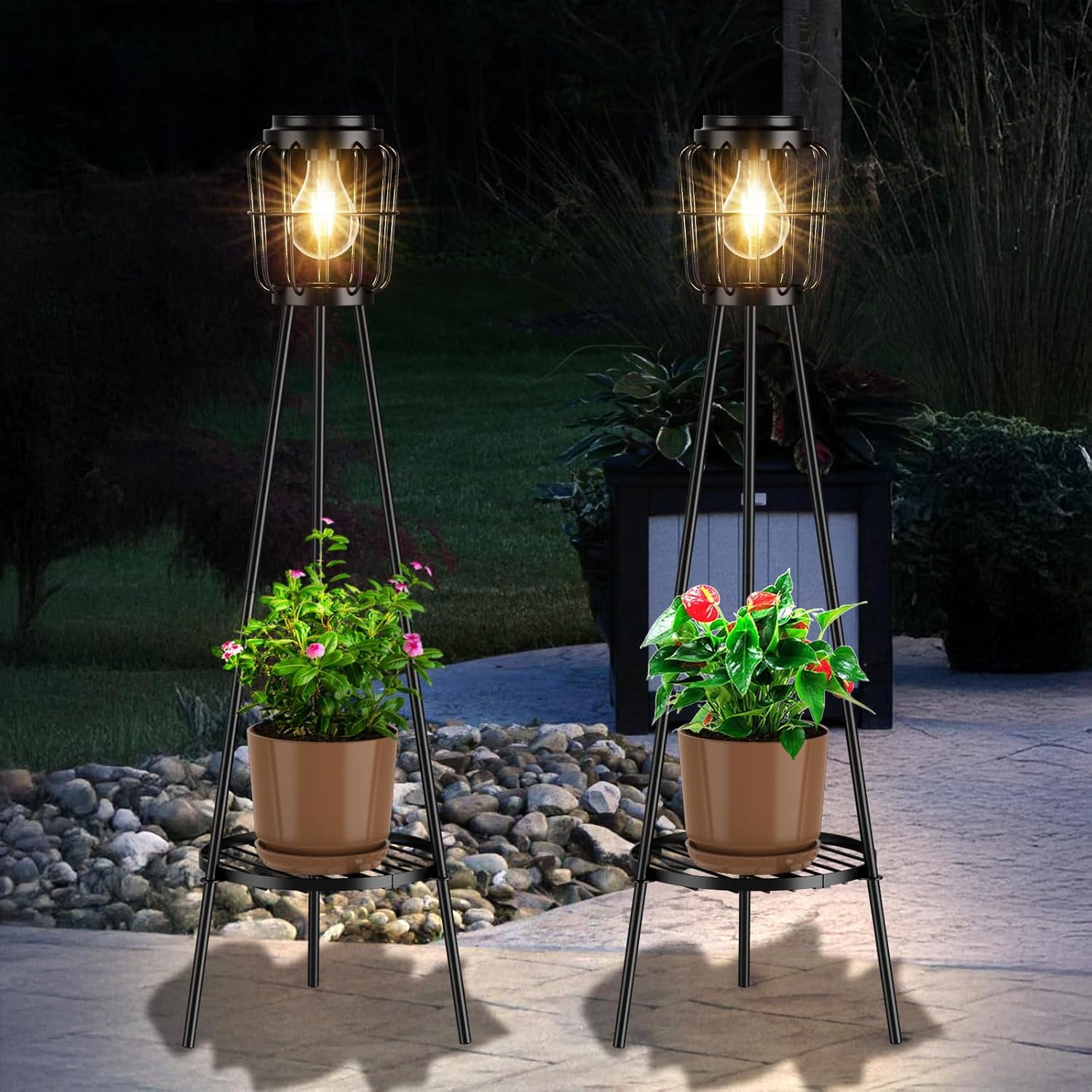 2 Pack Solar Lights Outdoor with Plant Stands, Solar Floor Lamp with ...