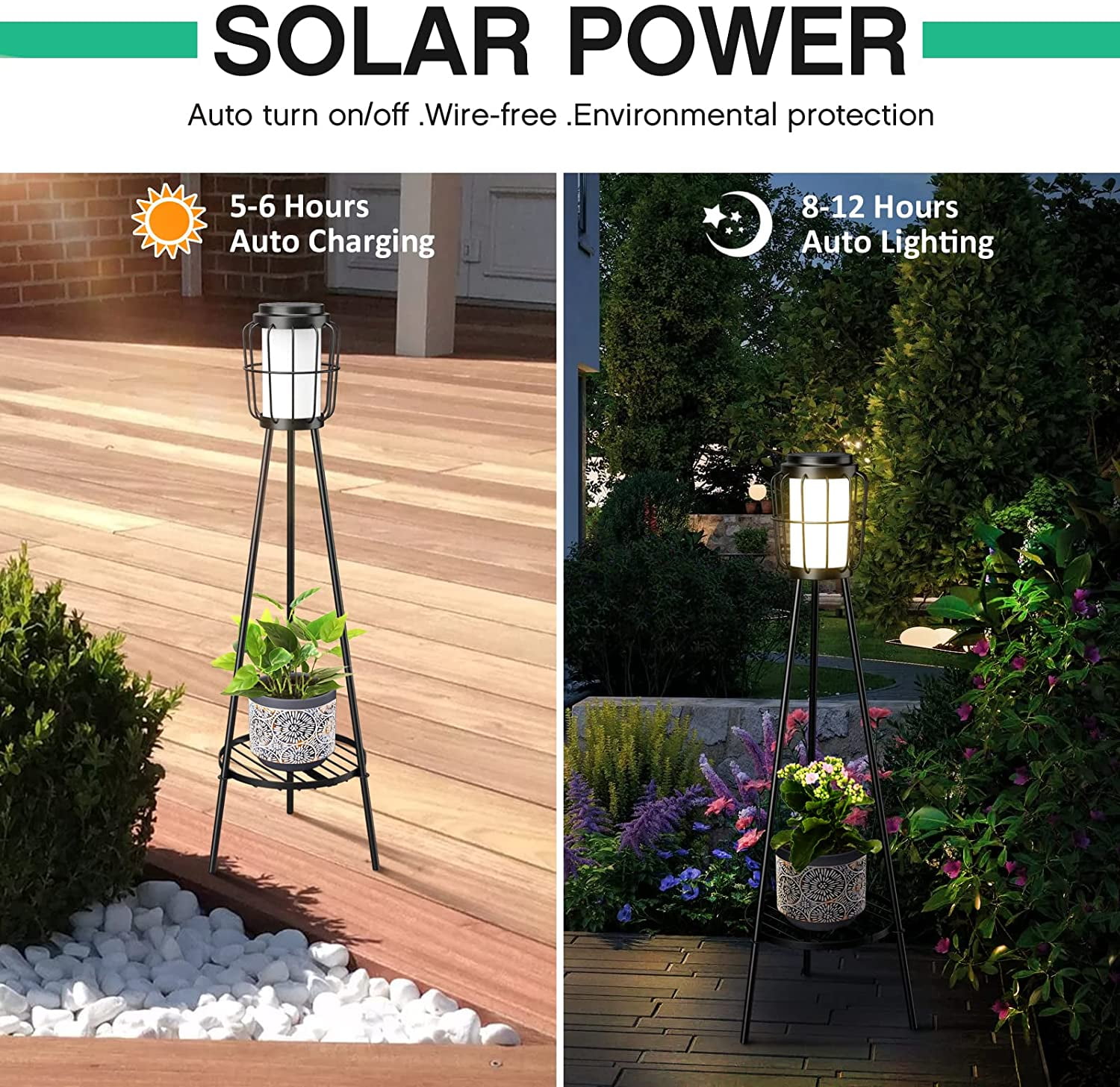 2 Pack Solar Lights with Plant Stand, Outdoor Floor Lamps, Waterproof ...