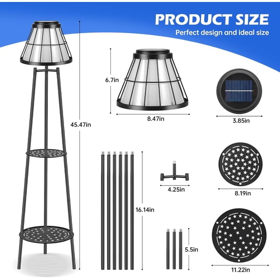 2 Pack Solar Lights with Plant Stands, 45.4'' Waterproof Outdoor Metal ...