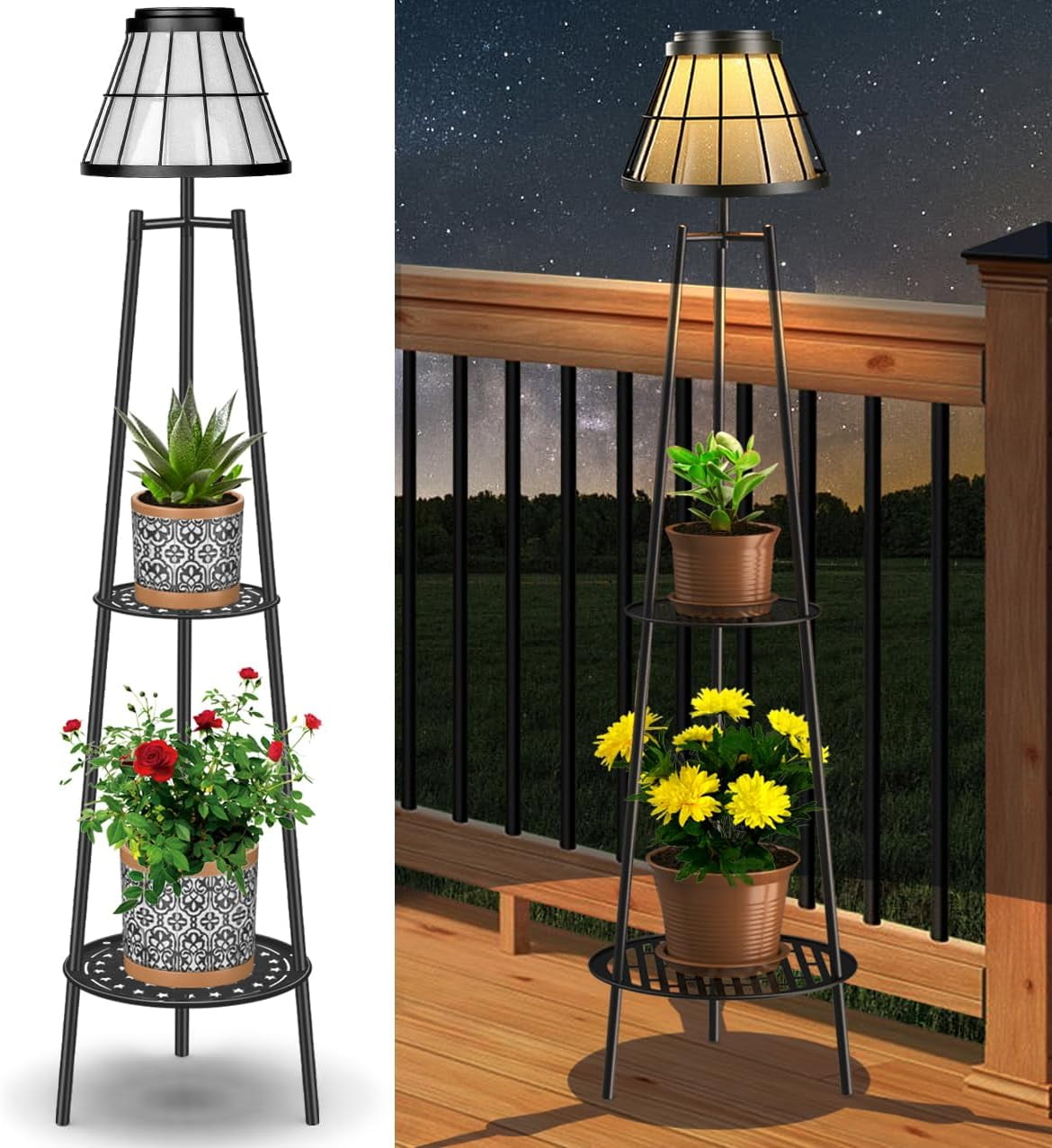 2 Pack Solar Lights with Plant Stands, 45.4'' Waterproof Outdoor Metal ...