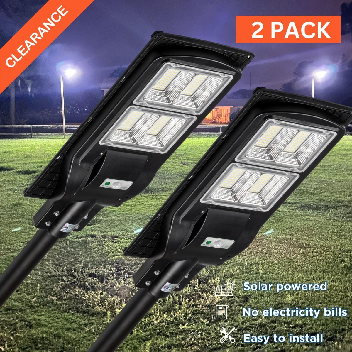 2 Pack 500W Solar Street Light, 240PCS LED, 18,000 mAH Battery for ...