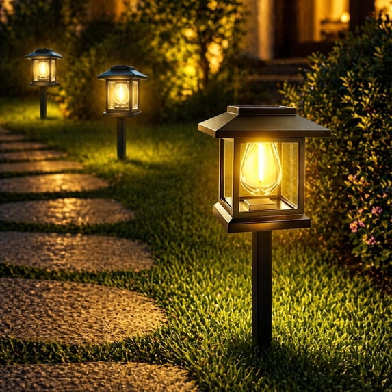 2-Pack Solar Pathway Lights - High-Efficiency Polycrystalline Panels ...