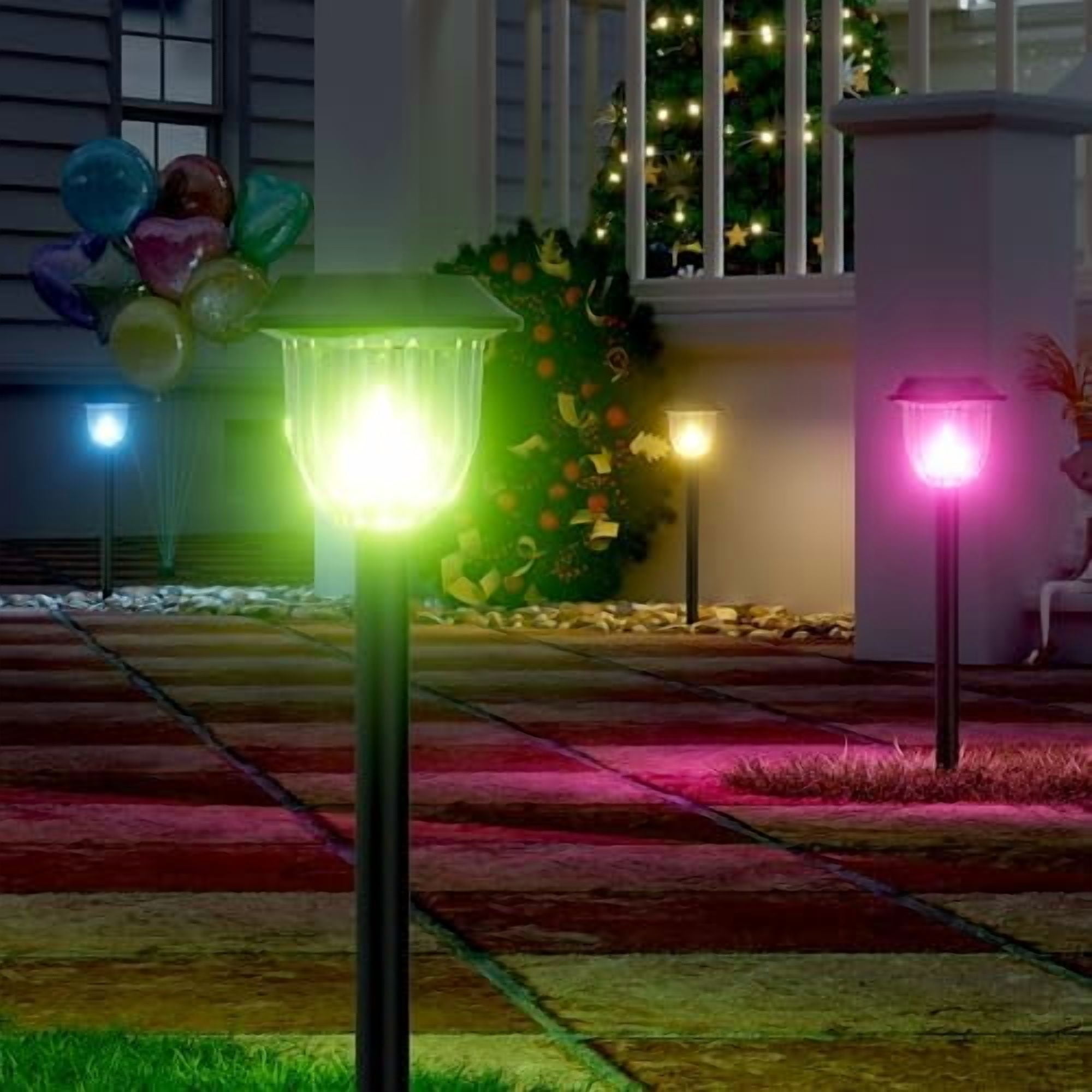 2 Pack Solar Pathway Lights Outdoor Waterproof - Auto RGB Color ...