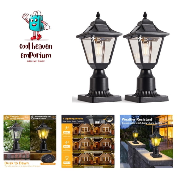 2 Pack Solar Post Lights, Motion Sensor Solar Lamp Post Lights with ...