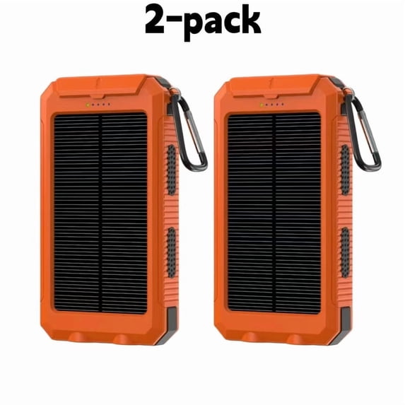 2-Pack Solar Power Bank, 10000mAh Waterproof Portable Charger with Dual ...