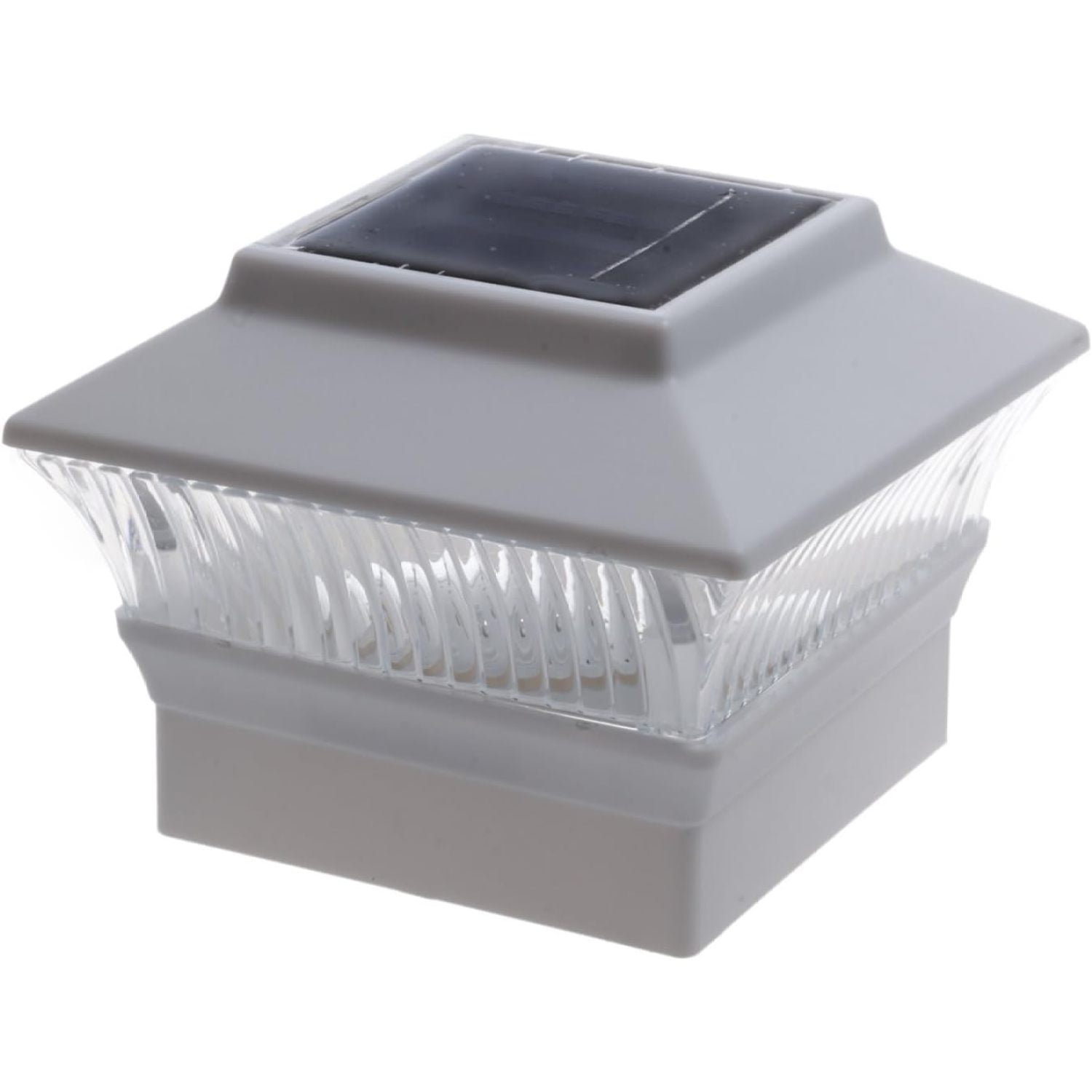 (2 Pack) Solar Power Square White Outdoor Garden Deck 4x4 PVC Fence ...