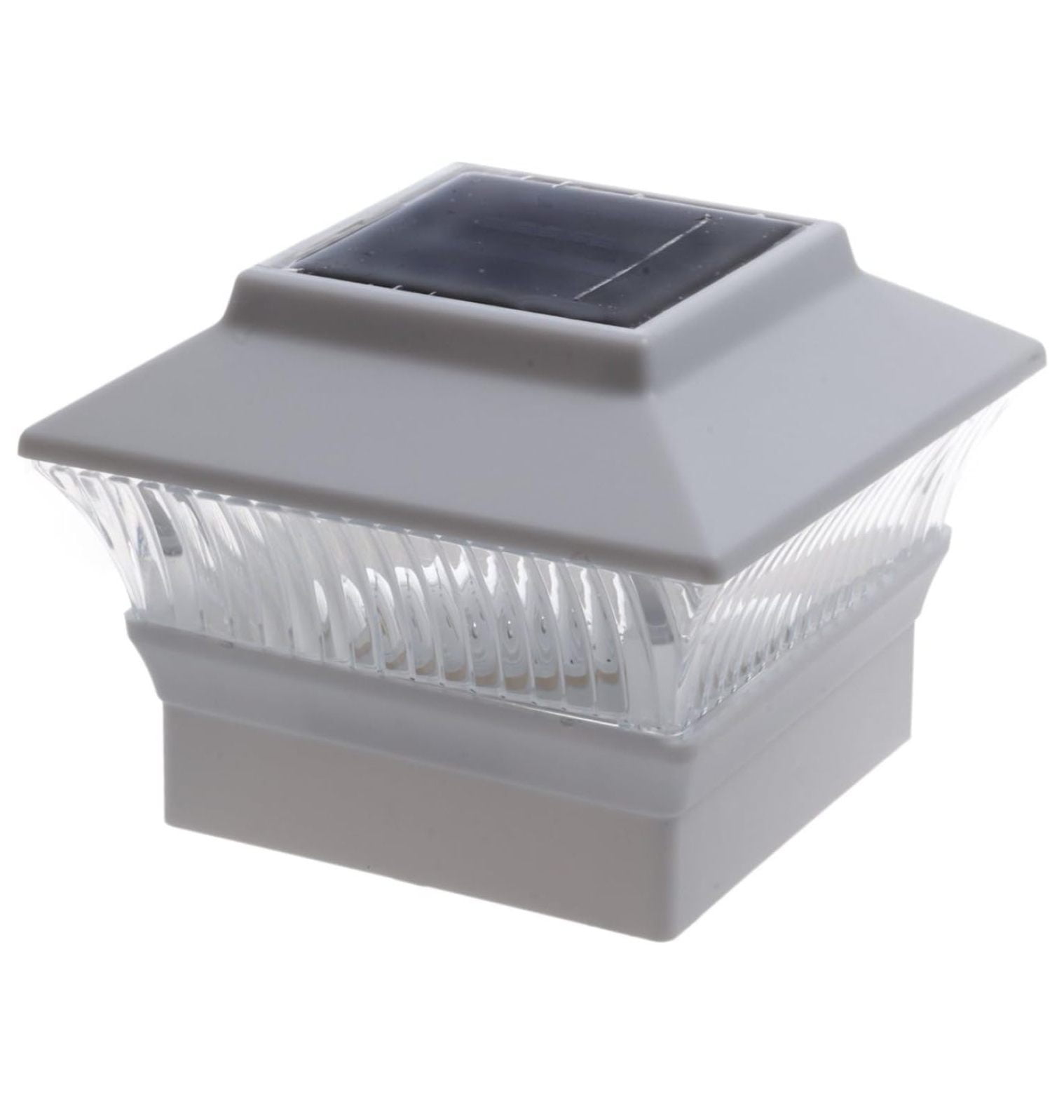 (2 Pack) Solar Power Square White Outdoor Garden Deck 4x4 PVC Fence ...