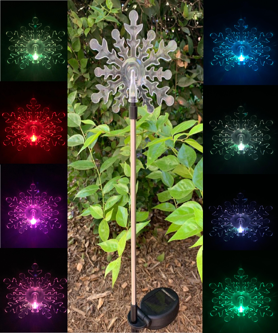 RELIGHTABLE Solar Powered Snowflake LED Lawn Stake Lights, Outdoor ...