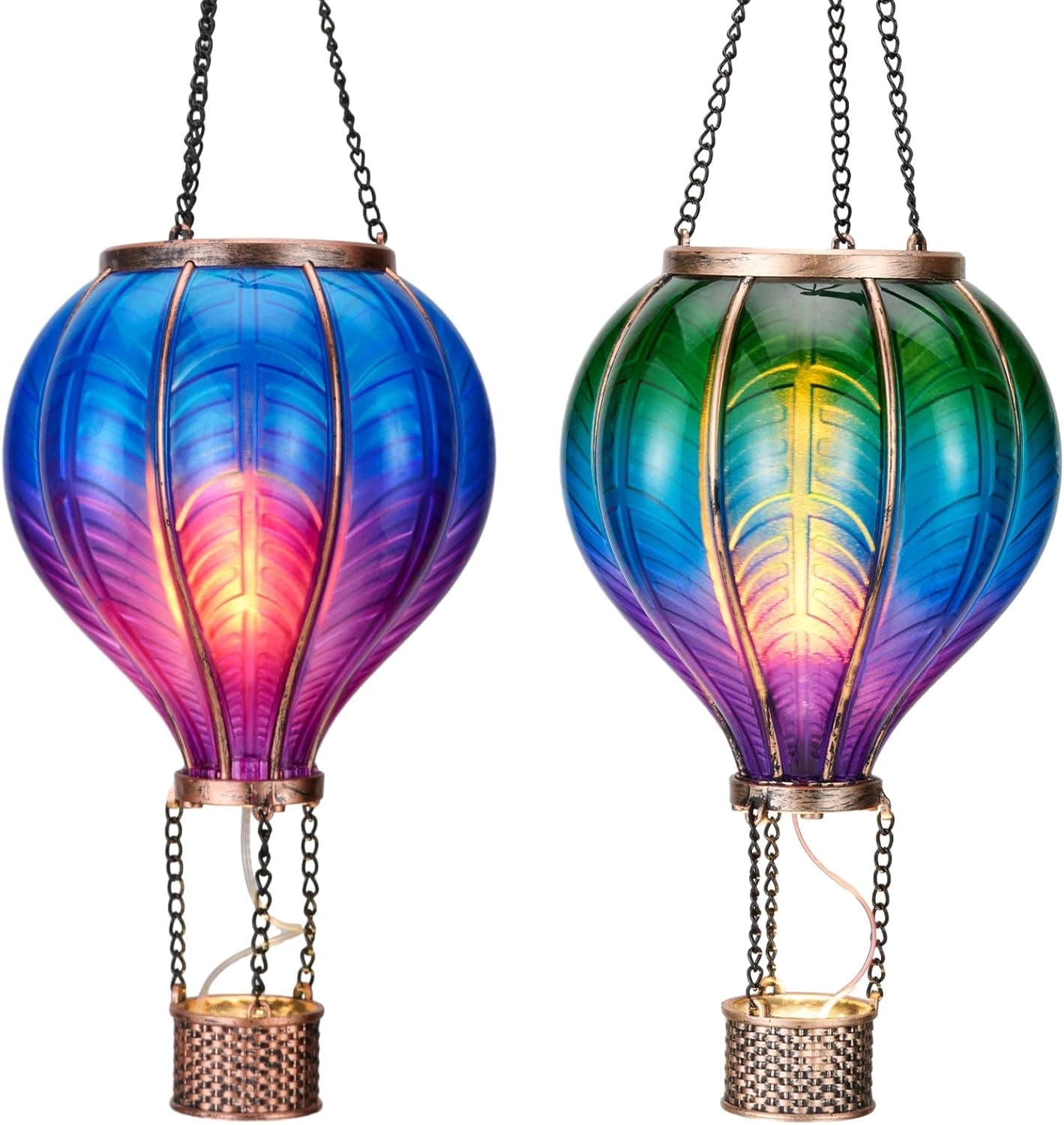 2 Pack Solar Powered Hanging Outdoor Lantern with Flickering Flame ...
