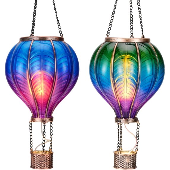 2 Pack Solar Powered Hanging Outdoor Lantern with Flickering Flame ...