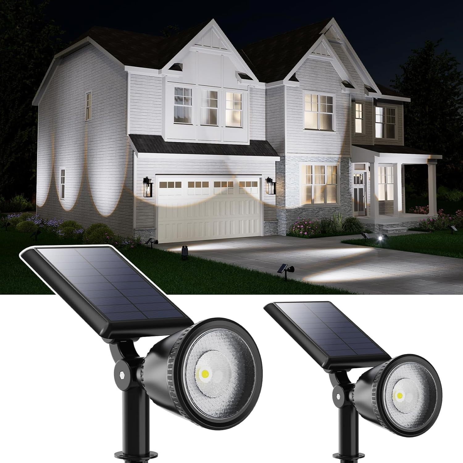 2 Pack Solar Powered Spot Lights Outdoor Waterproof Super Bright LED ...