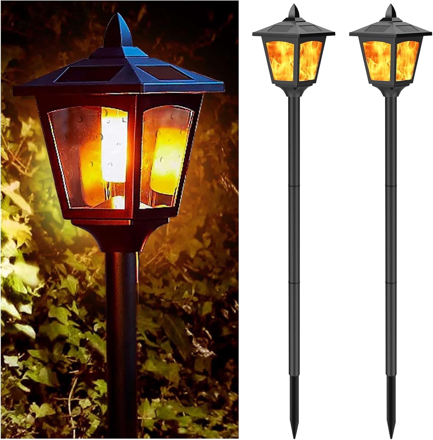2 Pack Solar Powered Torch Lights Flickering Flame LED Outdoor Garden ...