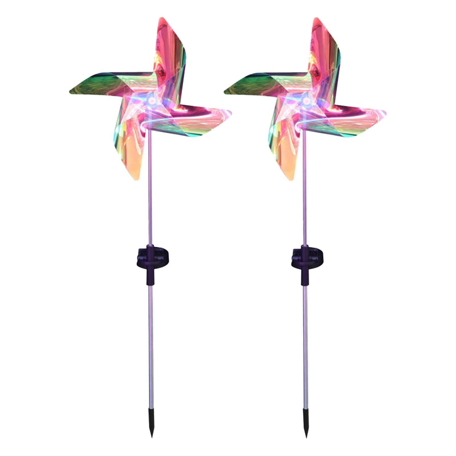 2-Pack Solar Powered Windmill Lights, 4-Blade Spinning Garden Stakes ...