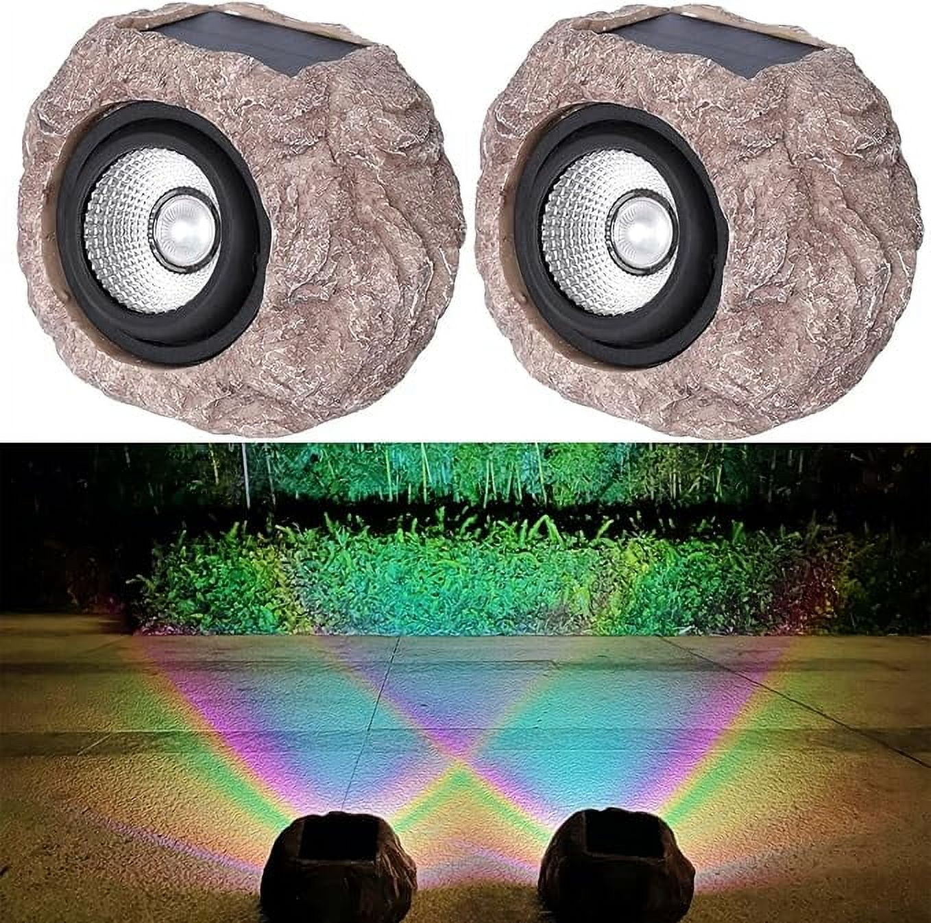 2 Pack Solar Rock Lights Outdoor, IP65 Waterproof LED Landscape Spot ...