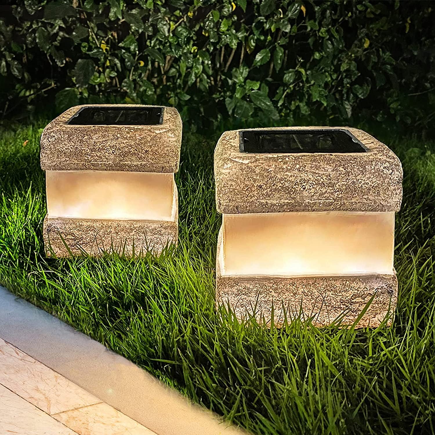 2 Pack Solar Rock Lights Outdoor - Solar Powered Landscape Ground Fake ...