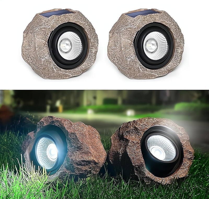 2 Pack Solar Rock Lights Outdoor, Waterproof LED Landscape Lights for ...