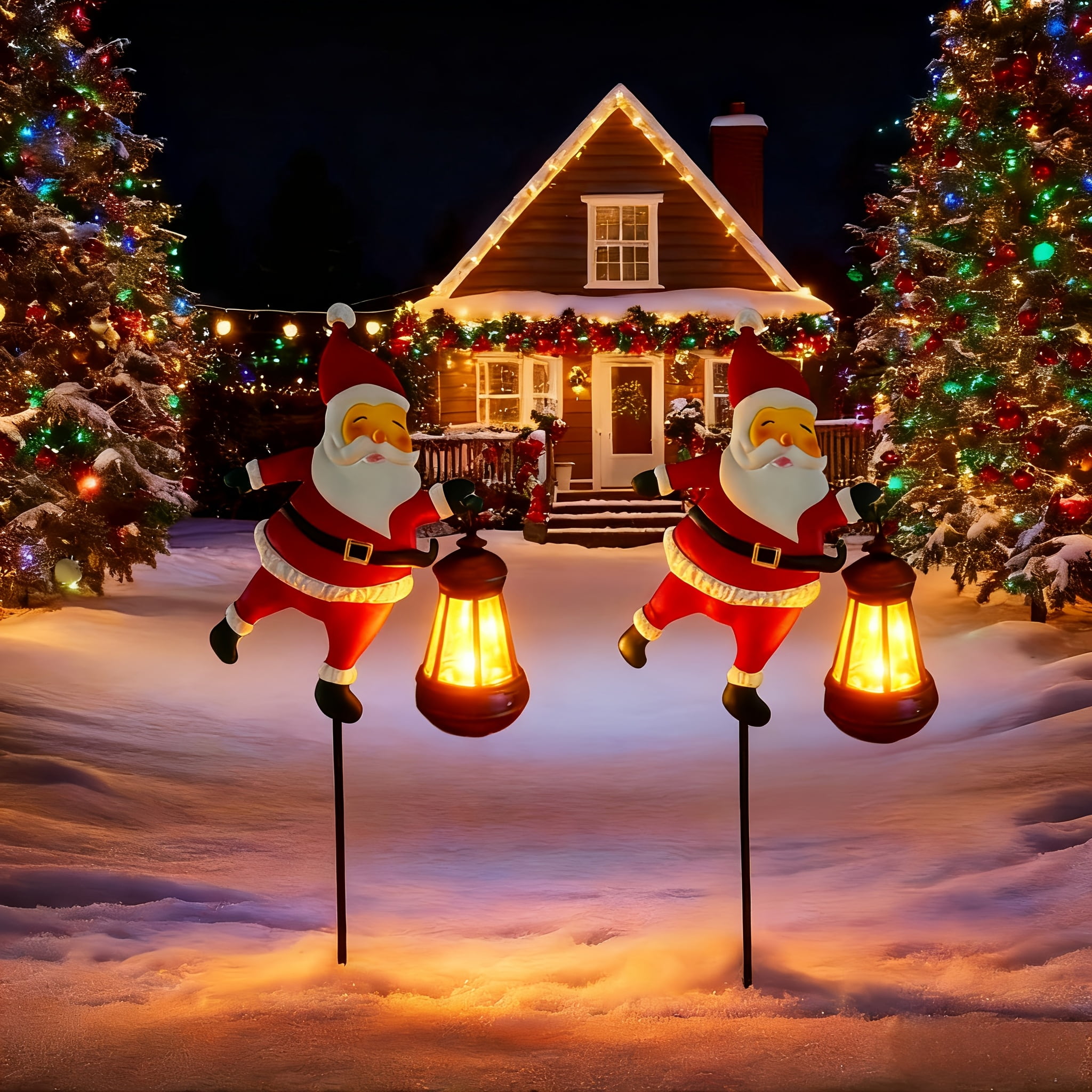 2-Pack Solar Santa Claus String Lights - 7 Color Changing + Warm White ...