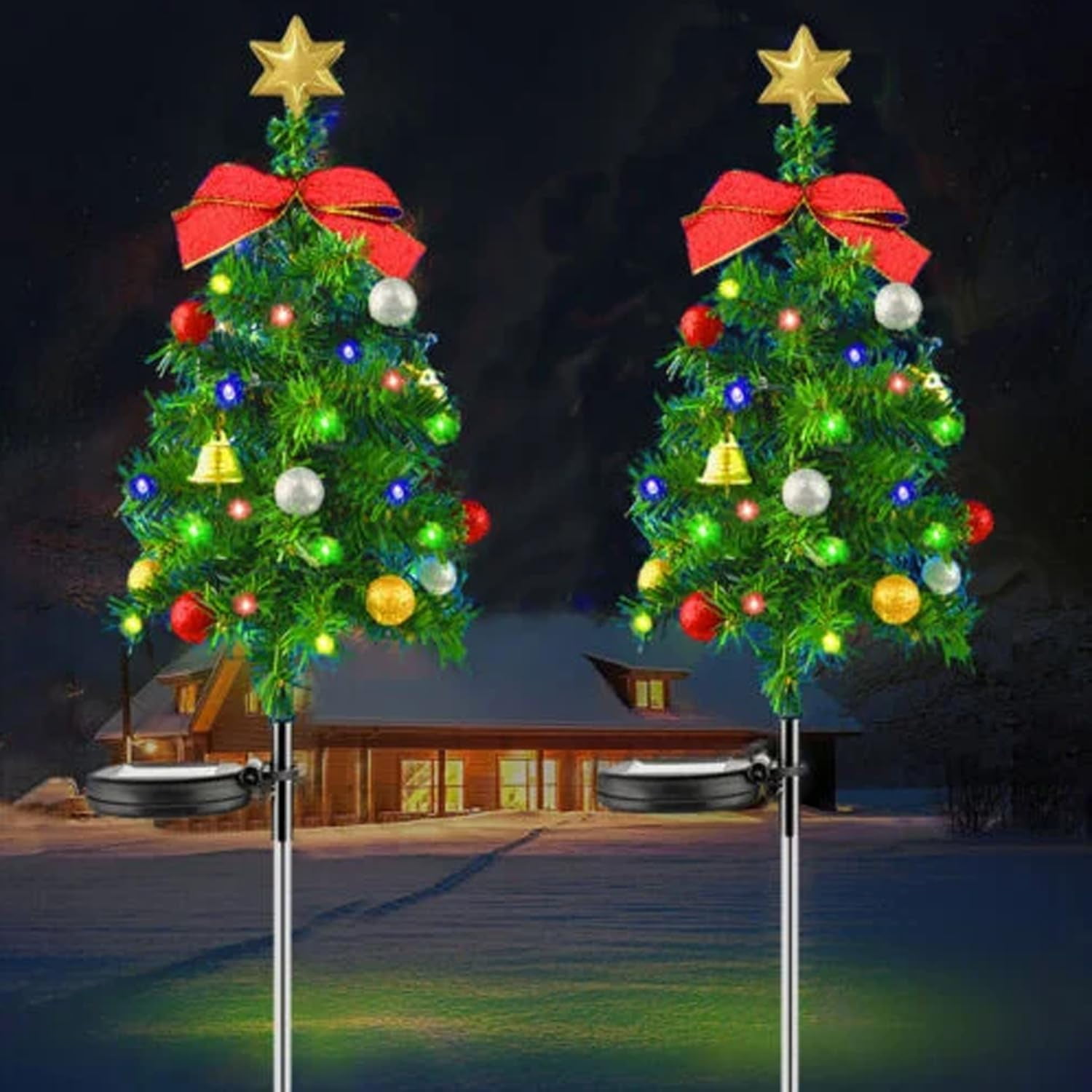 2 Pack Solar Small Christmas Trees Lights, LED Christmas Tree Outdoor ...