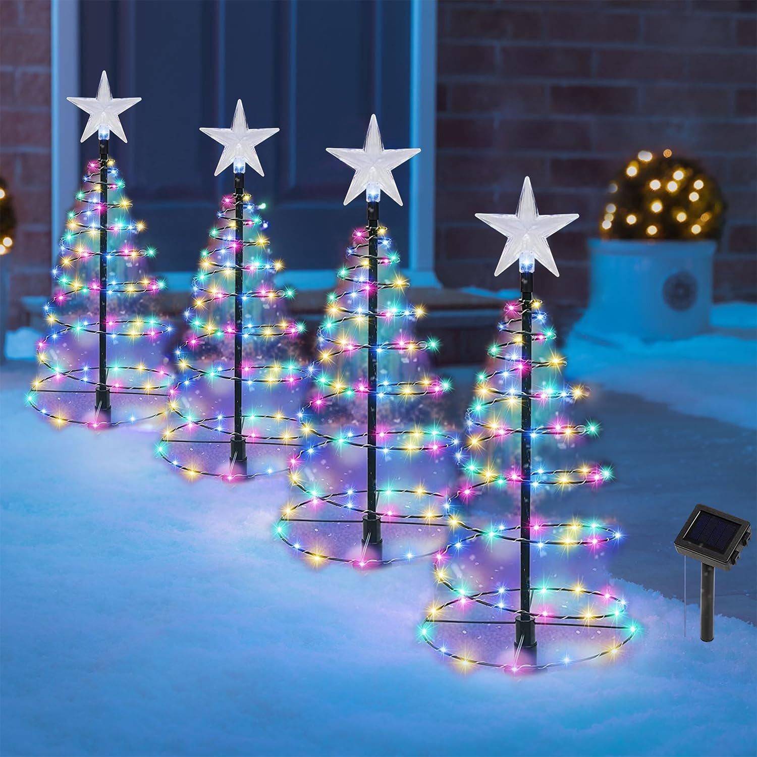 2 Pack Solar Spiral Christmas Trees with Lights, 19" Outdoor Light Up ...