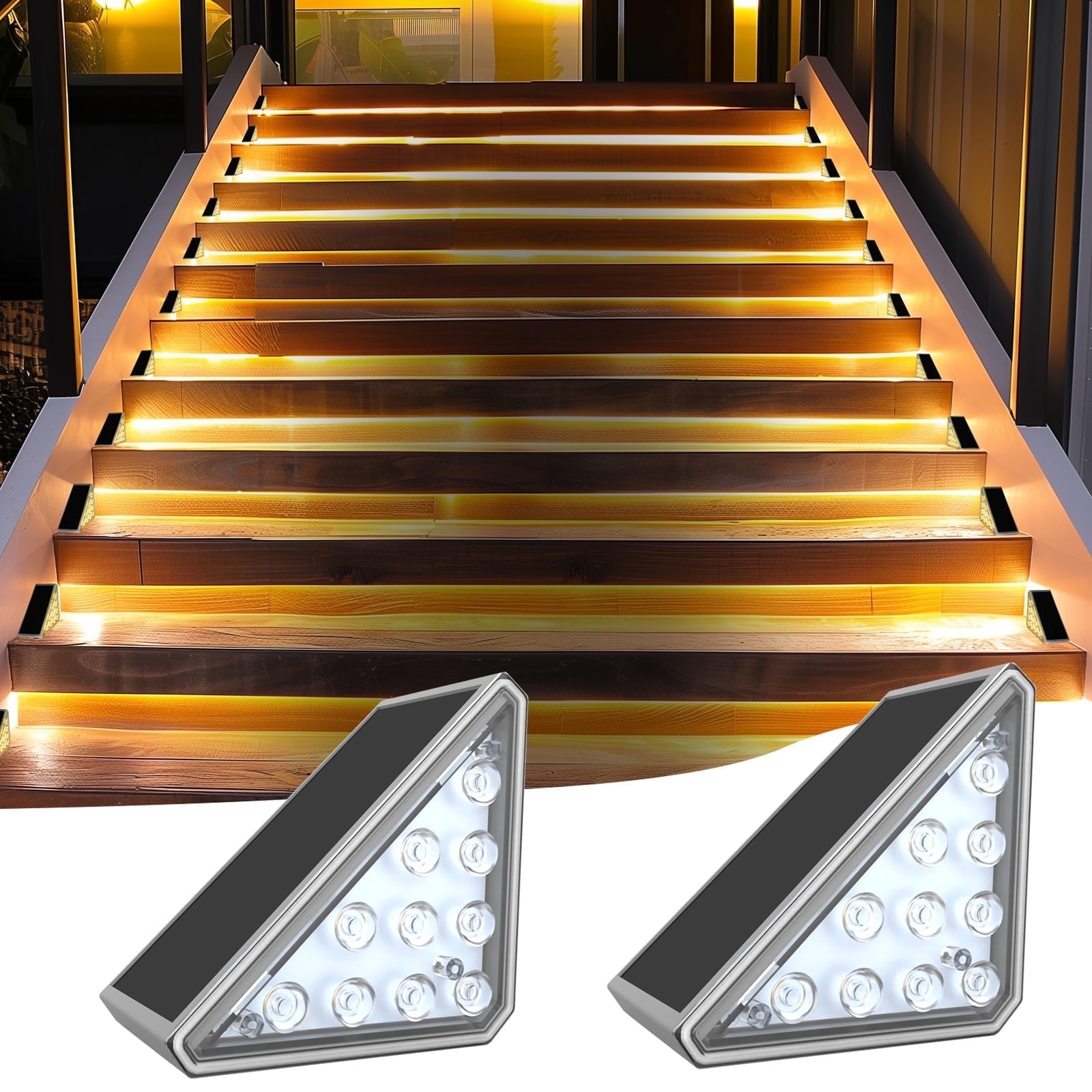 2 Pack Solar Stair Lights Outdoor Stair Lights with Waterproof IP67 LED ...