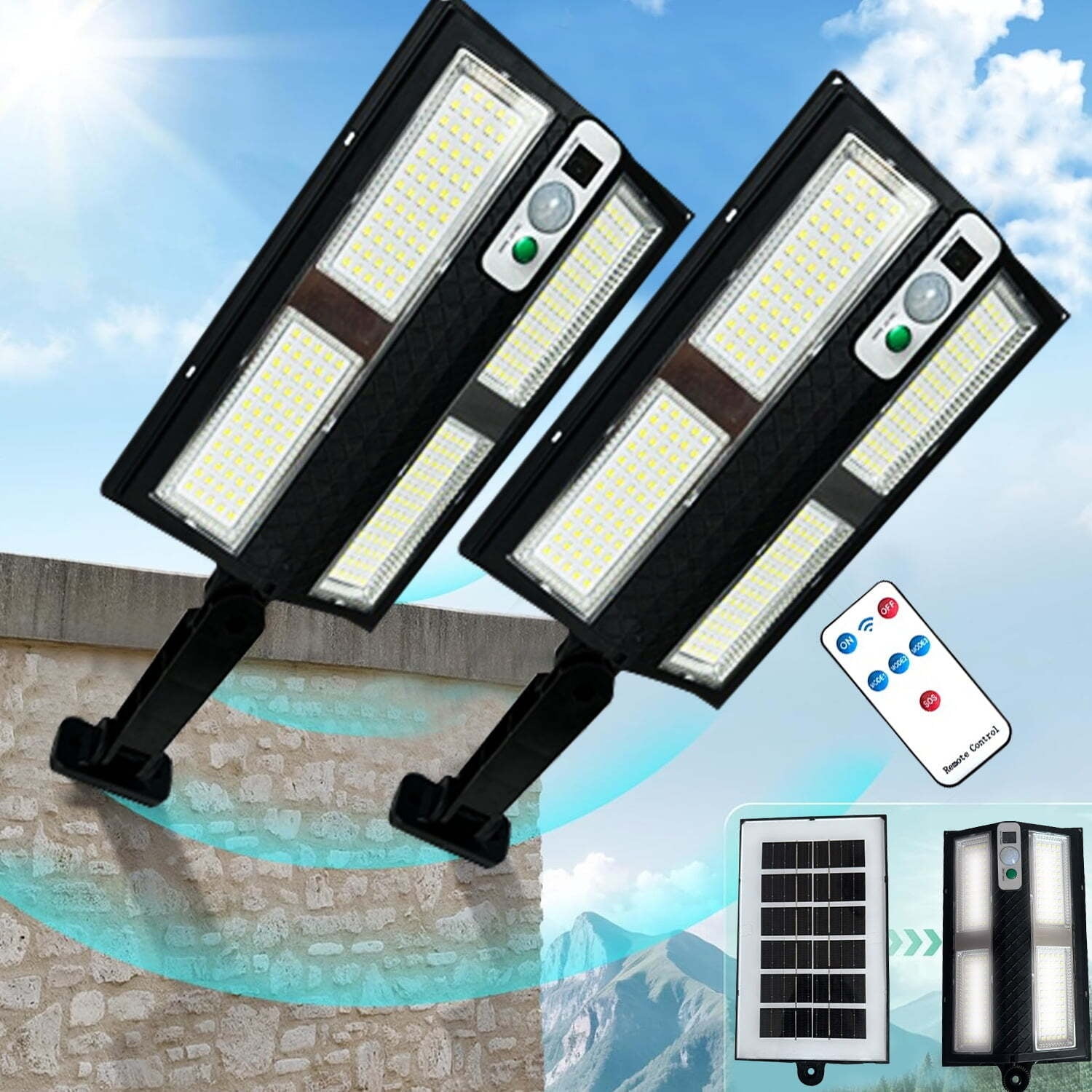 2 Pack Solar Street Lights, 6000LM Wide Angle Solar Street Lights ...