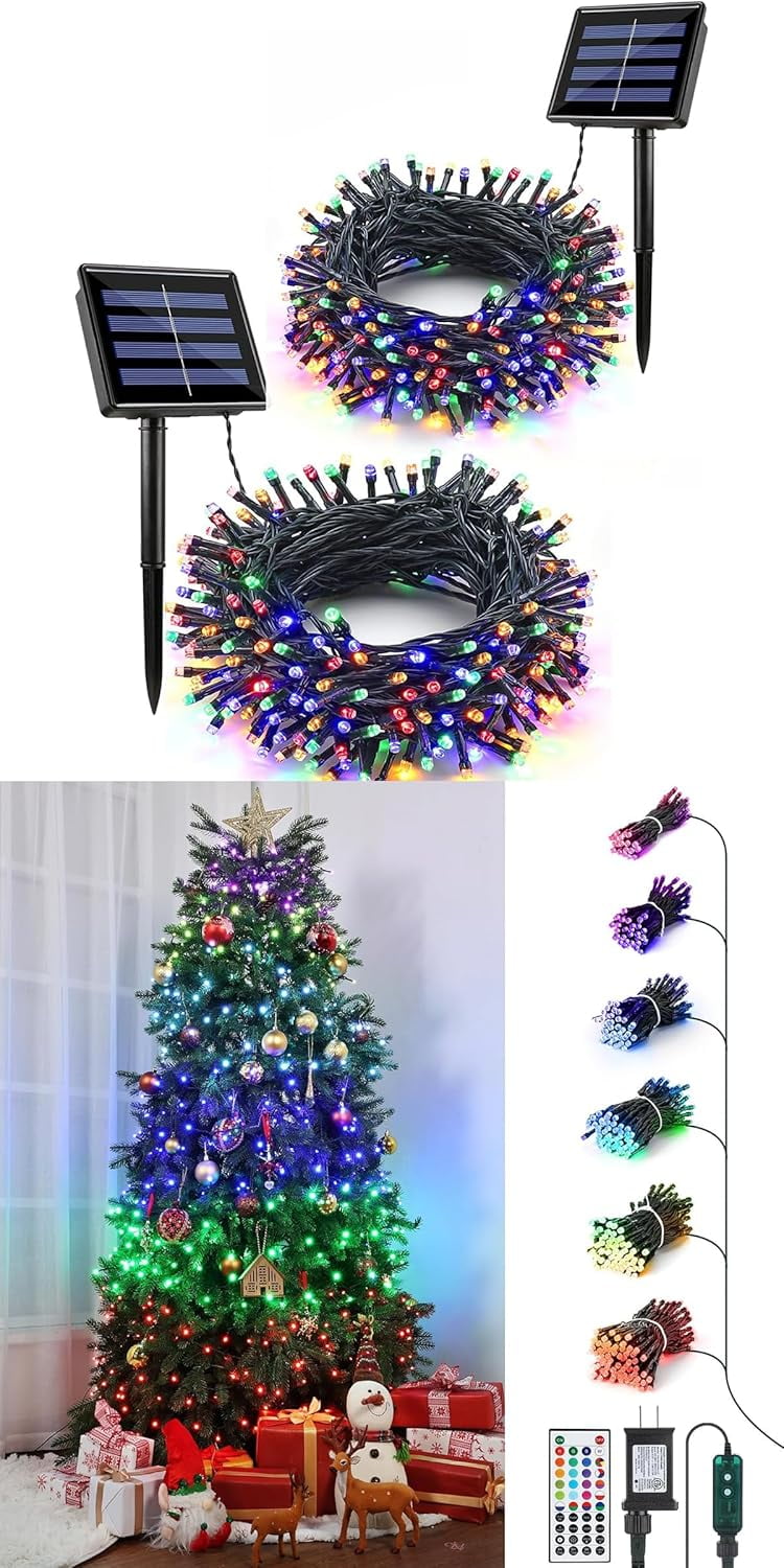 2 Pack Solar String Lights Each 72ft 200 LED+Christmas Tree Lights for ...