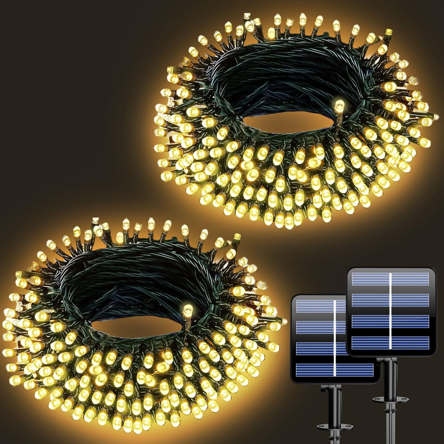 2 Pack Solar String Lights Outdoor, 100 LEDs 33FT Solar Powered Lights ...