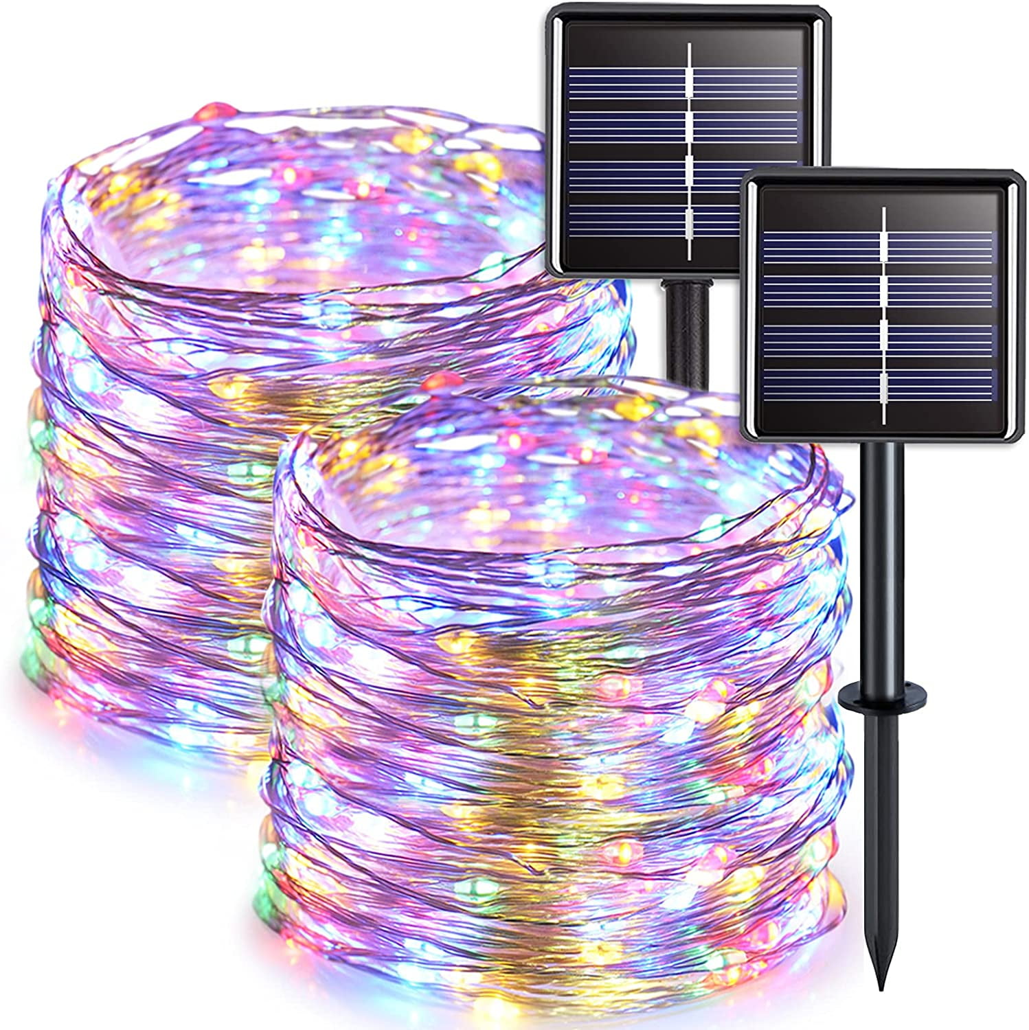 2 Pack Solar String Lights Outdoor Waterproof, Each 33FT 100 LED Multi ...