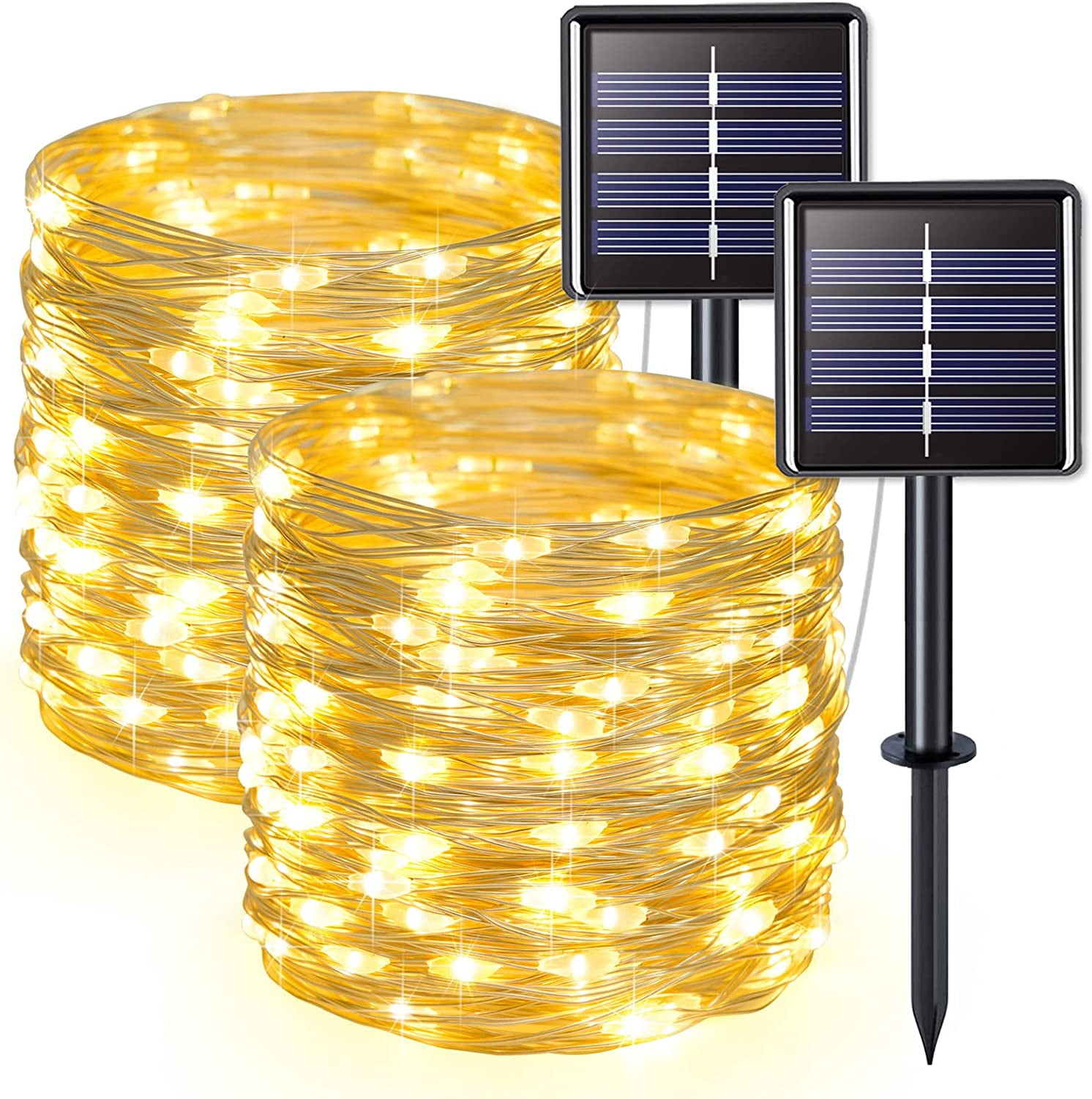 2 Pack Solar String Lights Outdoor Waterproof, Each 33FT 100 LED Warm ...