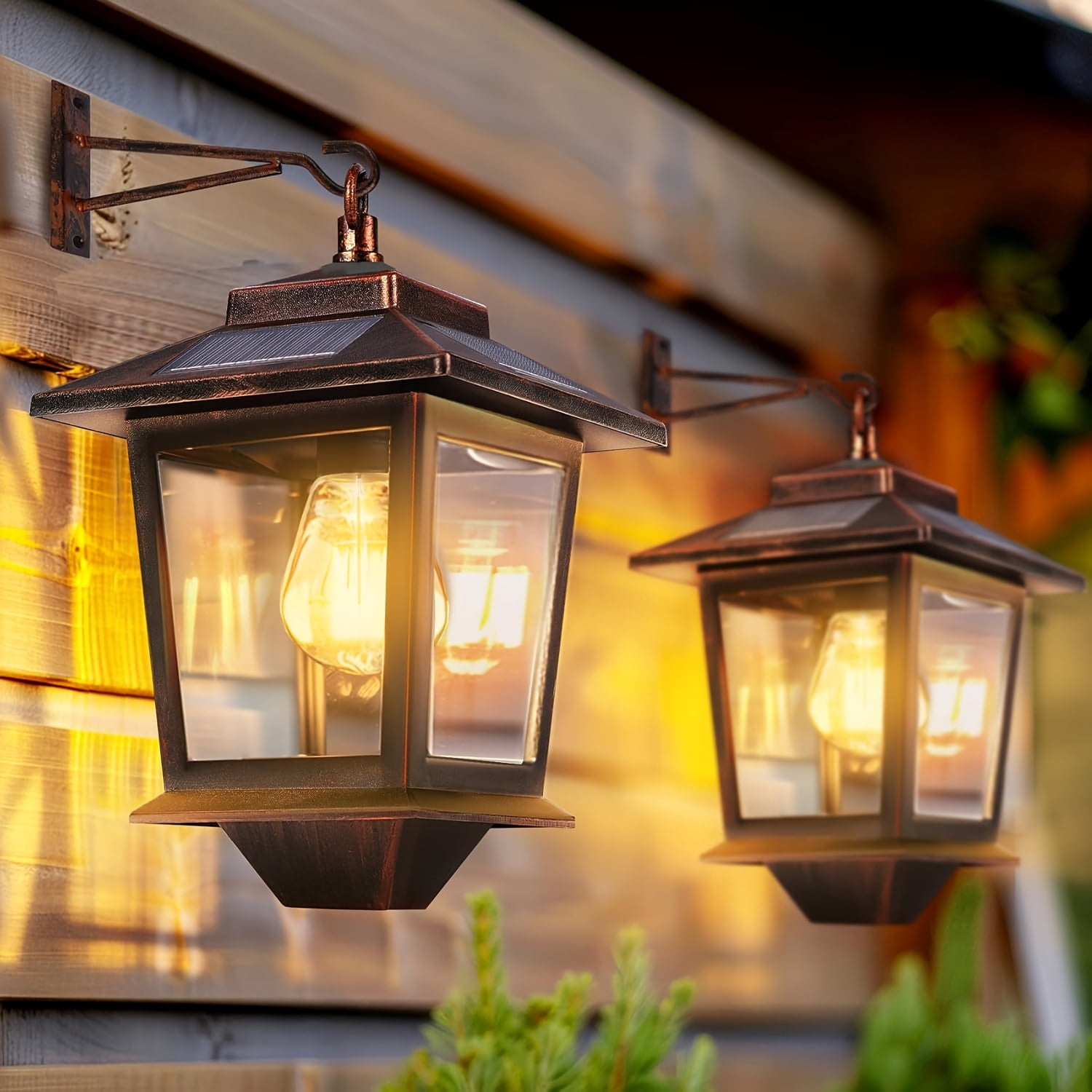 2-Pack Solar Wall Lanterns - 4 Solar Panels, Dusk-to-Dawn 3000K Warm ...
