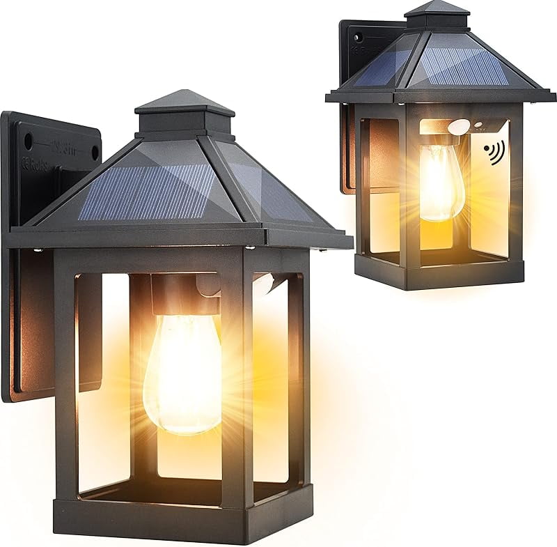 2 Pack Solar Wall Lanterns Outdoor with 3 Modes, Dusk to Dawn Motion ...