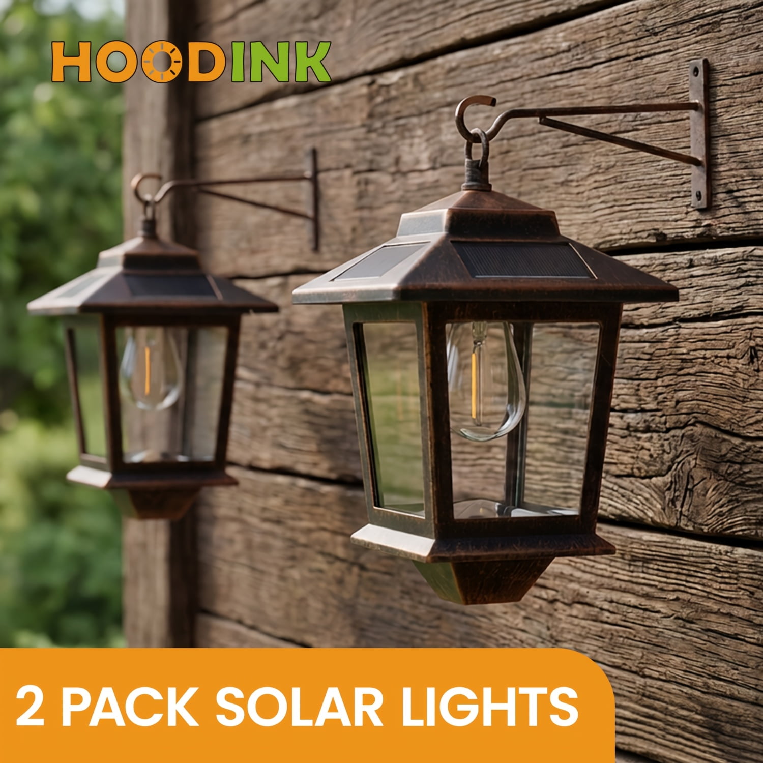 2 Pack Solar Wall Lanterns | Outdoor Hanging Solar Lights with 4 Solar ...