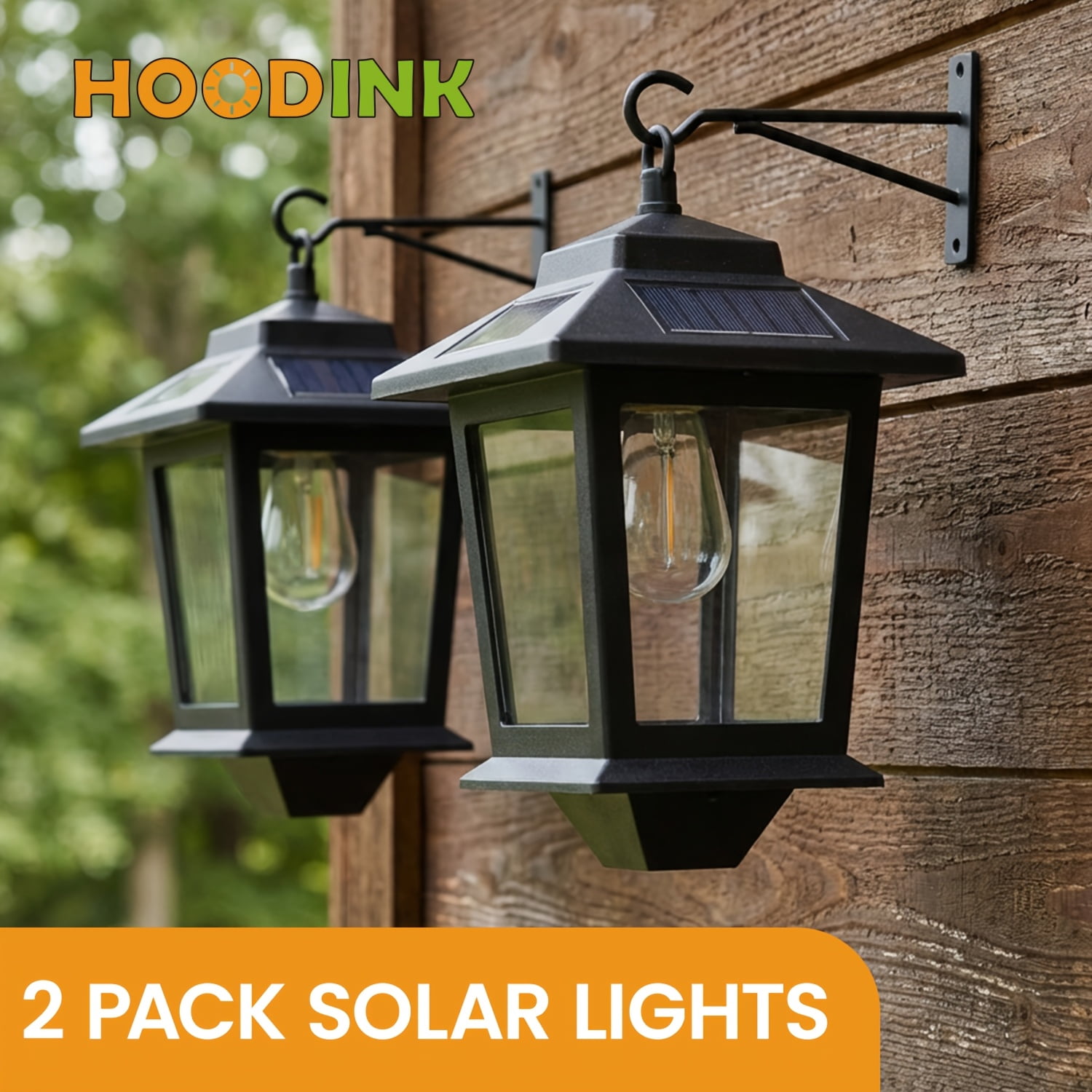2 Pack Solar Wall Lanterns | Outdoor Hanging Solar Lights with 4 Solar ...