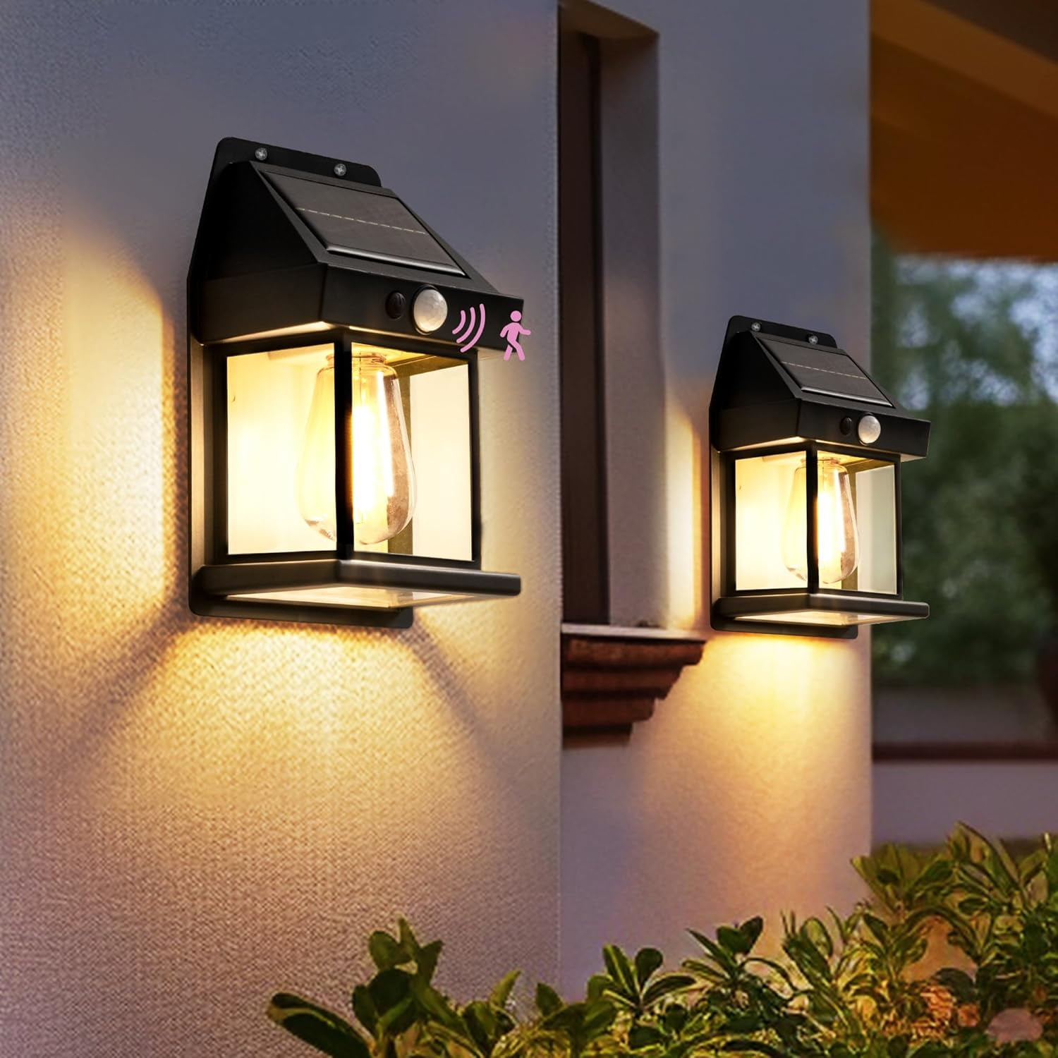 2 Pack Solar Wall Lights Outdoor, Motion Sensor with 3 Lighting Modes ...