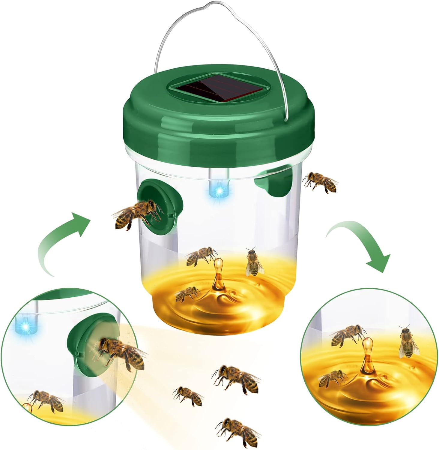 1 Pack Solar Wasp Traps, Solar Powered Wasp Killer Hanging with UV LED ...