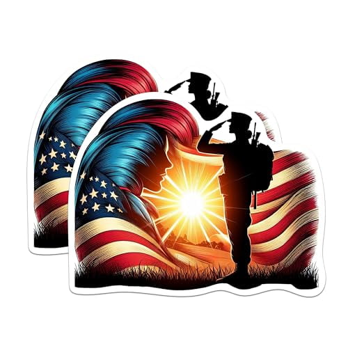 (2 Pack) Soldier Saluting Red White and Blue Stickers - American Flag ...