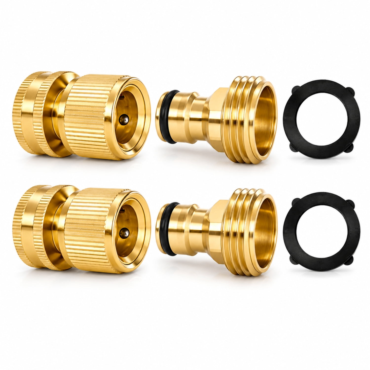 2-Pack Solid Brass Garden Hose Quick Connect Kit, 3/4 Inch GHT Male ...