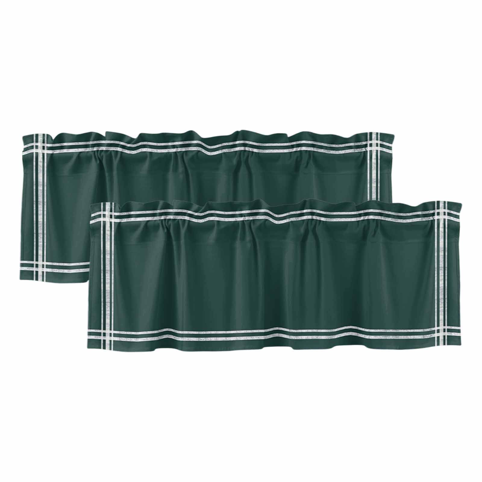 2 Pack Solid Color Valance for Window Deep Green Kitchen Valance Rod ...