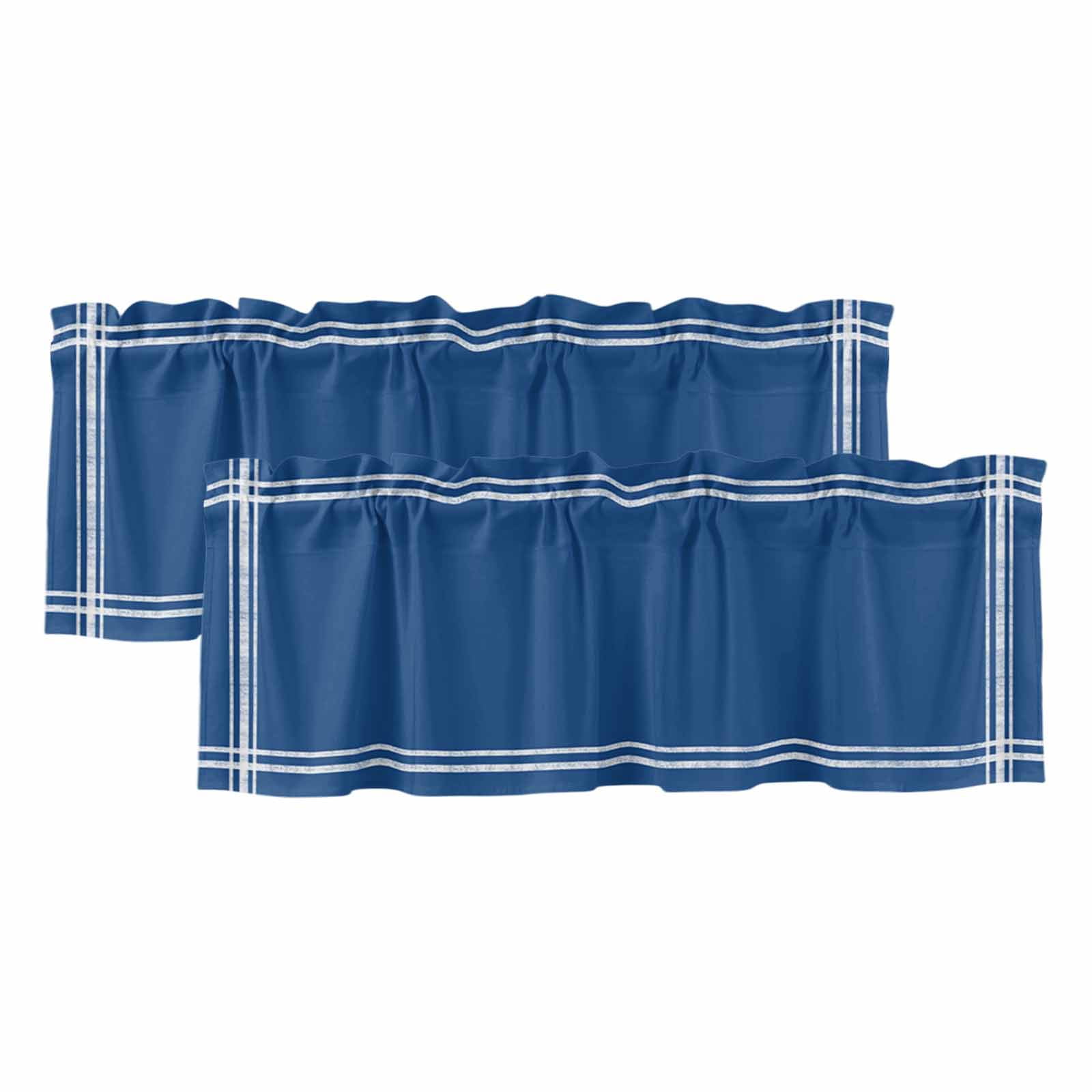 2 Pack Solid Color Valance for Window Navy Blue Kitchen Valance Rod ...