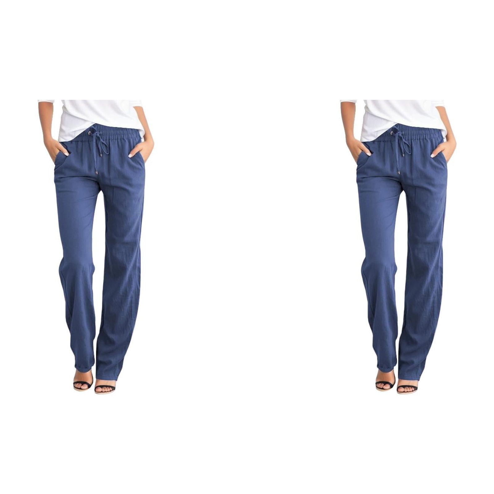 2 Pack Solid Straight Pants Waist Dress Pants Women Business Casual and ...