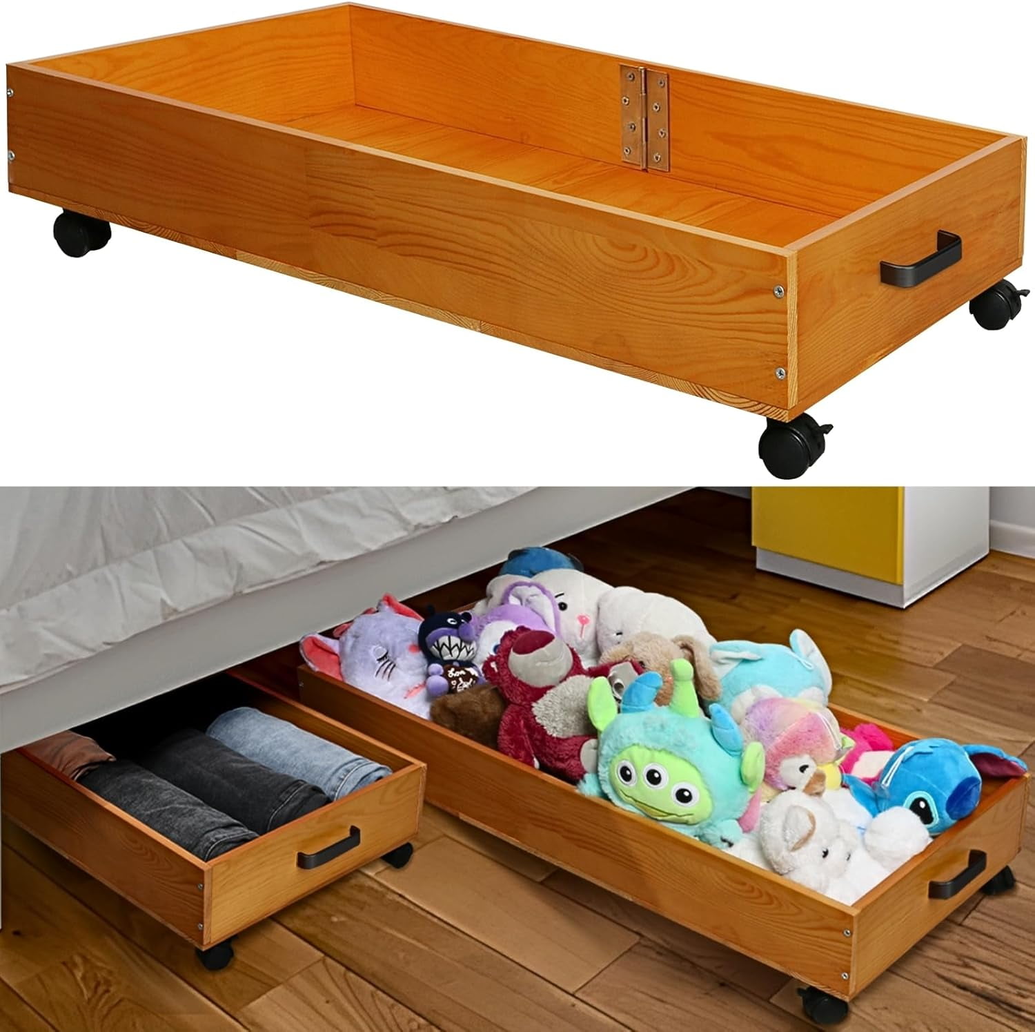 2-Pack Solid Wood Under Bed Storage with Wheels, Underbed Drawers ...