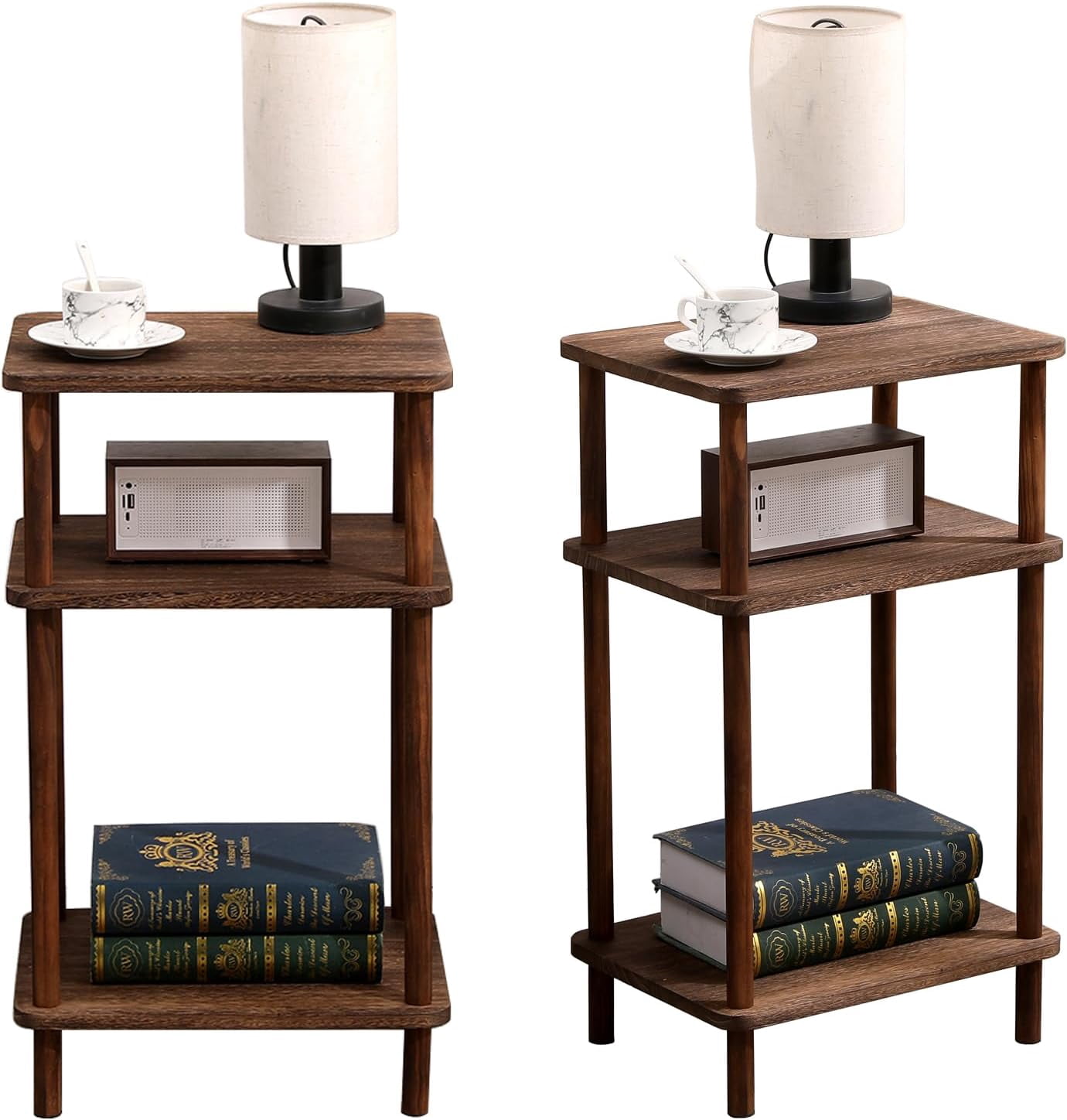 2 Pack Solid Wood End Table, 3-Tier Side Tables with Storage Shelves ...